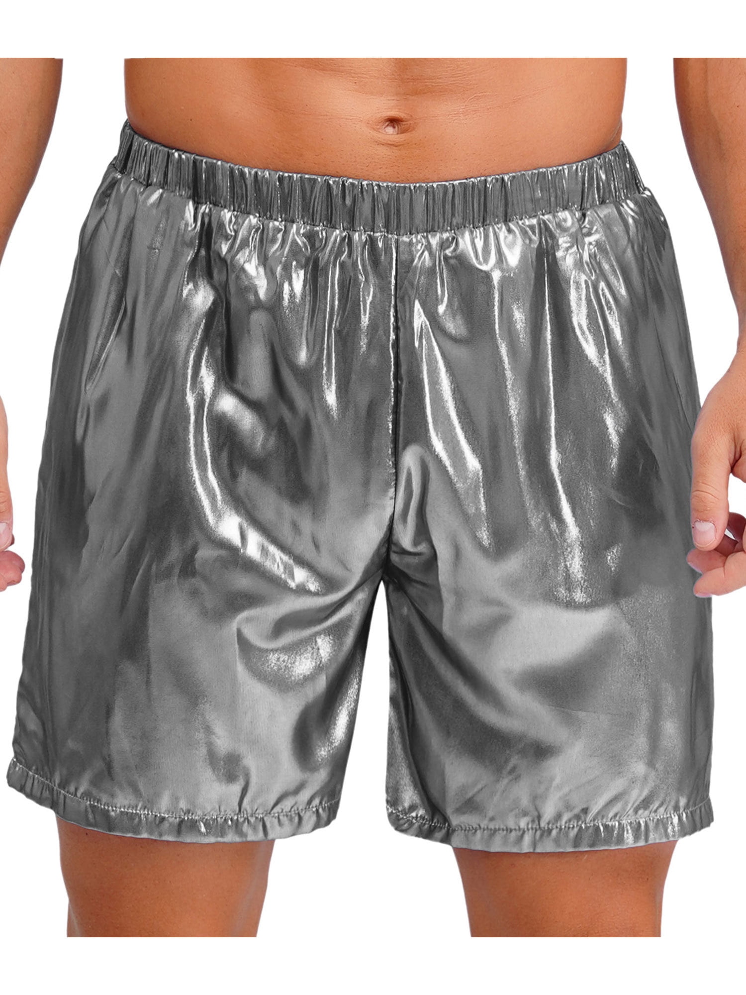 TiaoBug Men's Holographic Shiny Metallic Boxer Shorts Swim Trunks Beach ...