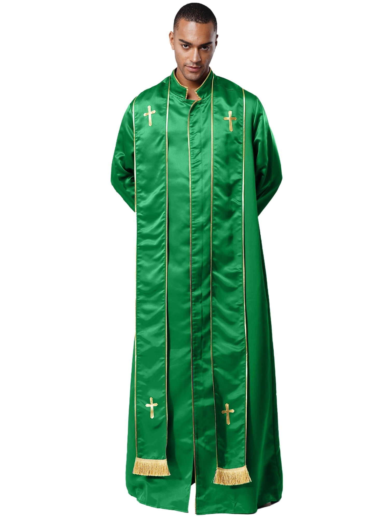 TiaoBug Men's Priest Robe Metallic Shiny Clergy Dress Pastor Preachers ...