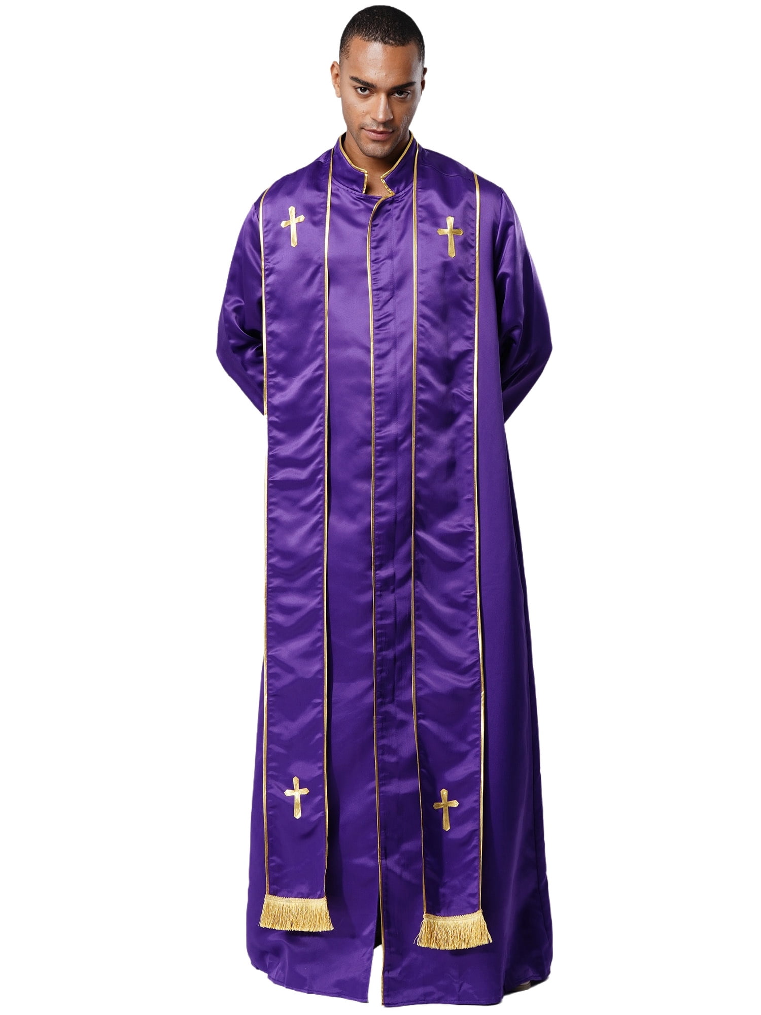 TiaoBug Men's Priest Robe Metallic Shiny Clergy Dress Pastor Preachers ...