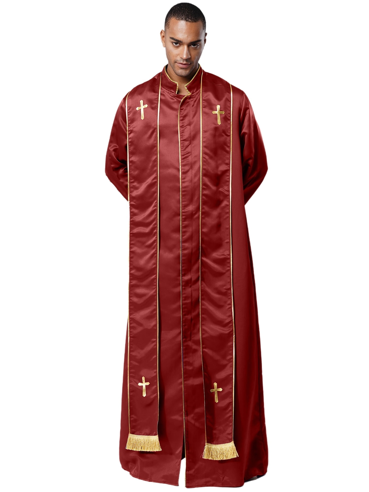 TiaoBug Men's Priest Robe Metallic Shiny Clergy Dress Pastor Preachers ...