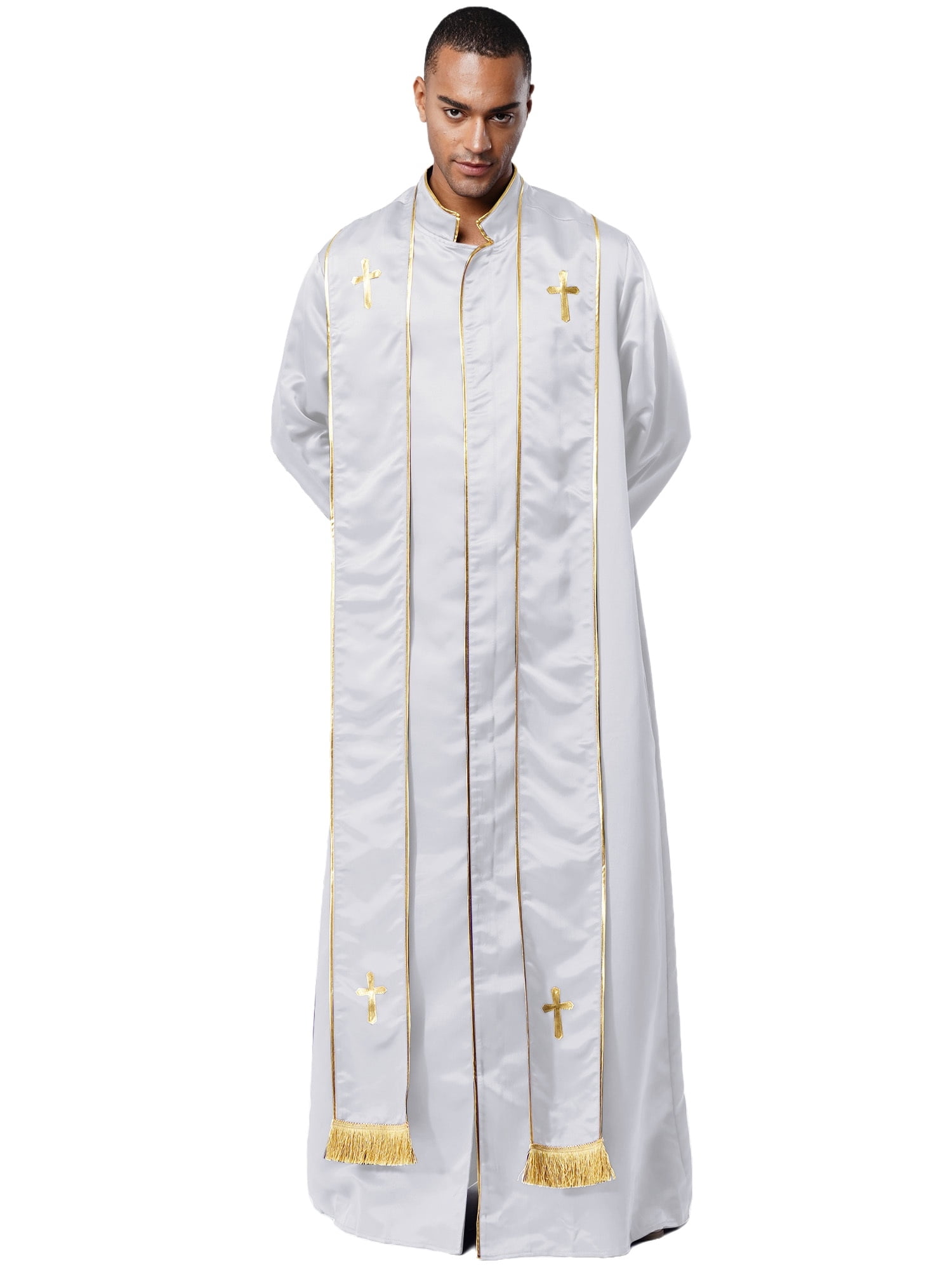 TiaoBug Men's Priest Robe Metallic Shiny Clergy Dress Pastor Preachers ...