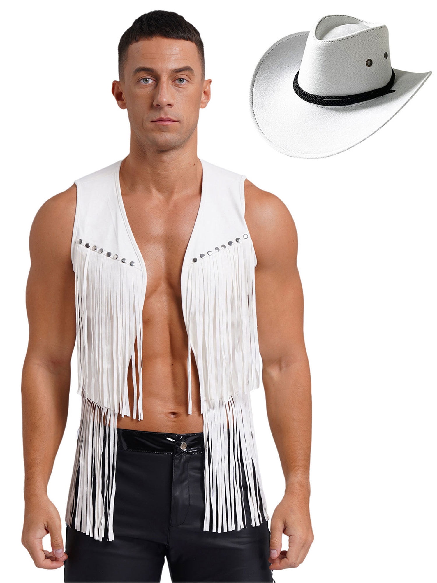 TiaoBug Men's Western Cowboy Cosplay Costume Tassel Rivets Waistcoat ...