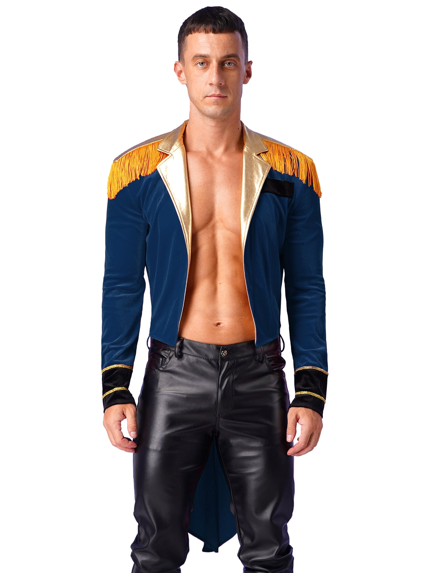 TiaoBug Mens Circus Ringmaster Showman Jacket Long Sleeve Tassel Velvet ...
