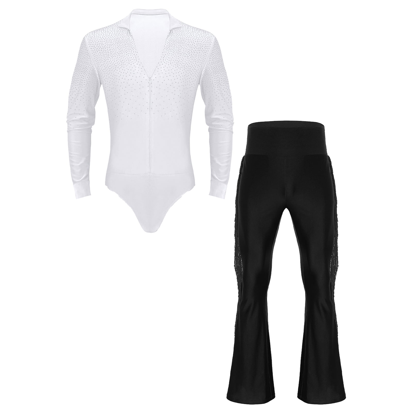 TiaoBug Mens Latin Tango Rumba Dance Outfit Long Sleeve Shiny ...