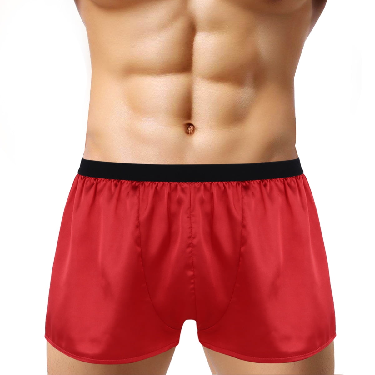 Tiaobug Mens Shiny Silky Satin Boxer Shorts Solid Lingerie Underwear