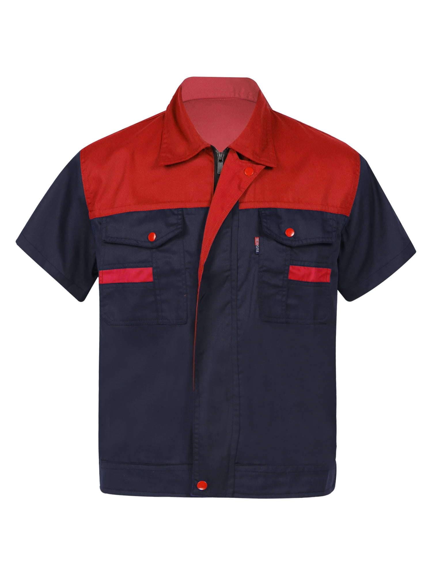 TiaoBug Mens Short Sleeve Basic Industrial Work Shirt Color Block Motor ...