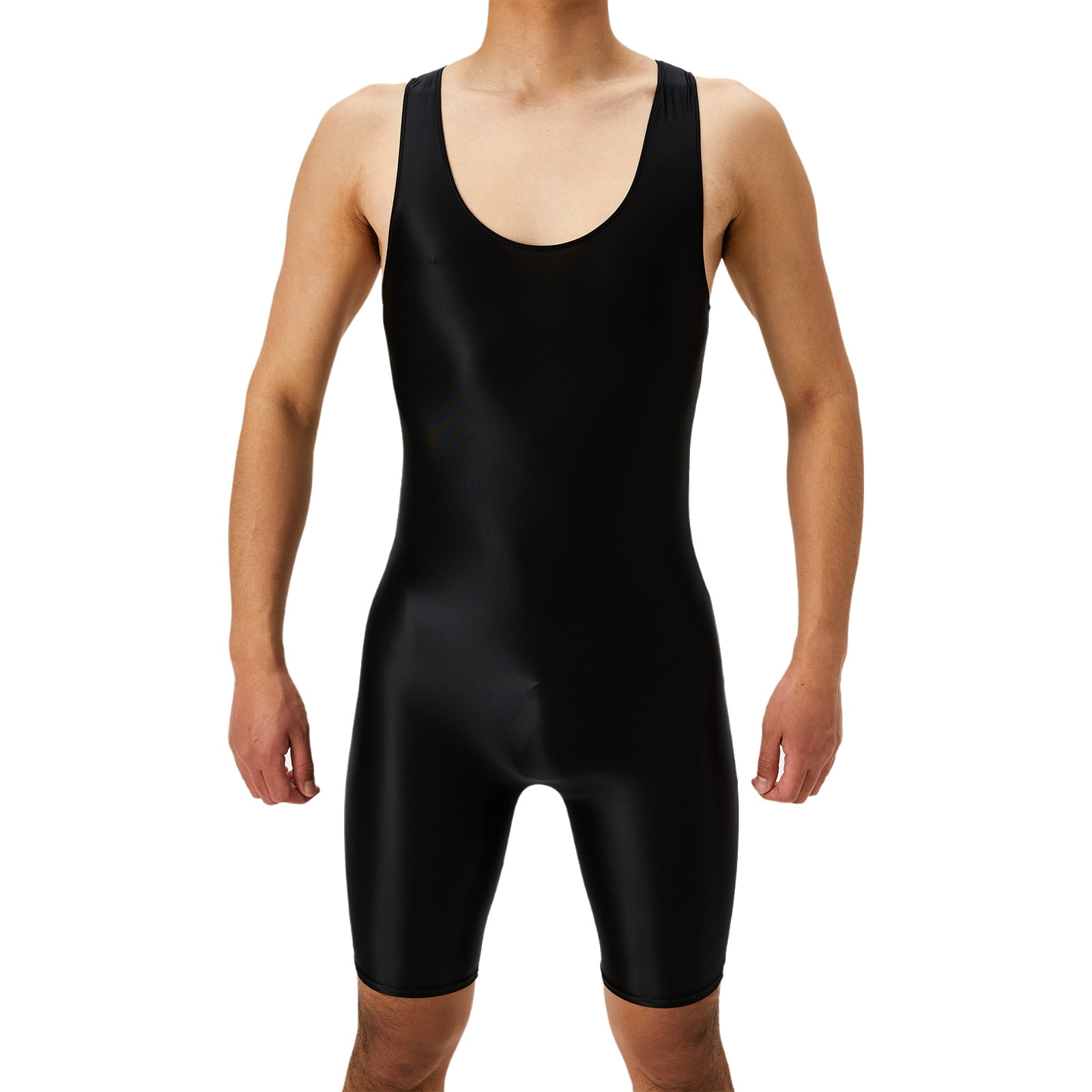 TiaoBug Mens Silky Glossy Compression Sleeveless Bodysuit Athletic ...