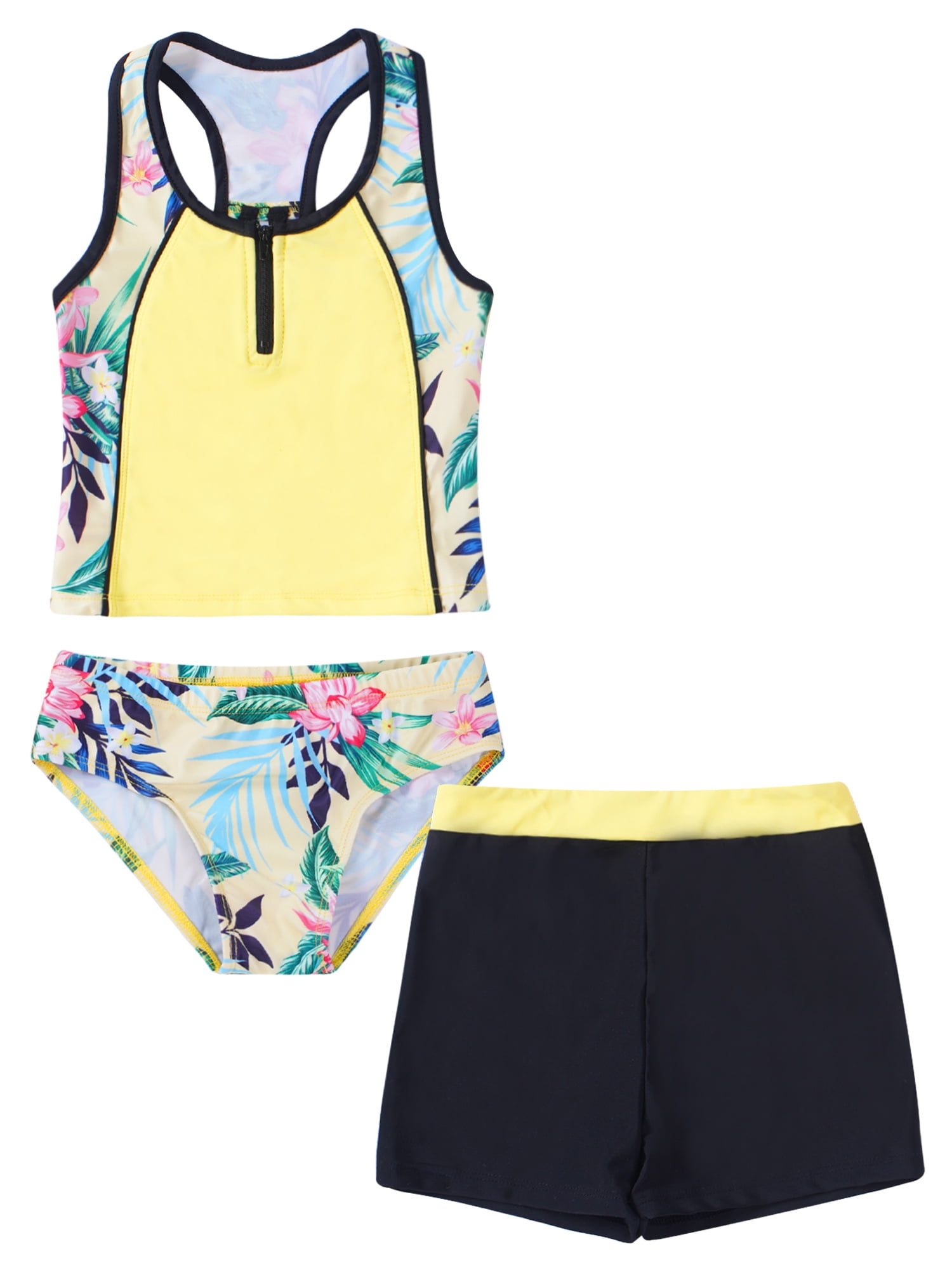 TiaoBug Nimiya Kids Girls 3Pcs Tankini Swimwear Outfit Hawaiian Print ...