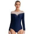 TiaoBug Sheer Mesh Long Sleeve Dance Leotards for Womens Ballet Leotard Gymnastics Bodysuit Navy ...
