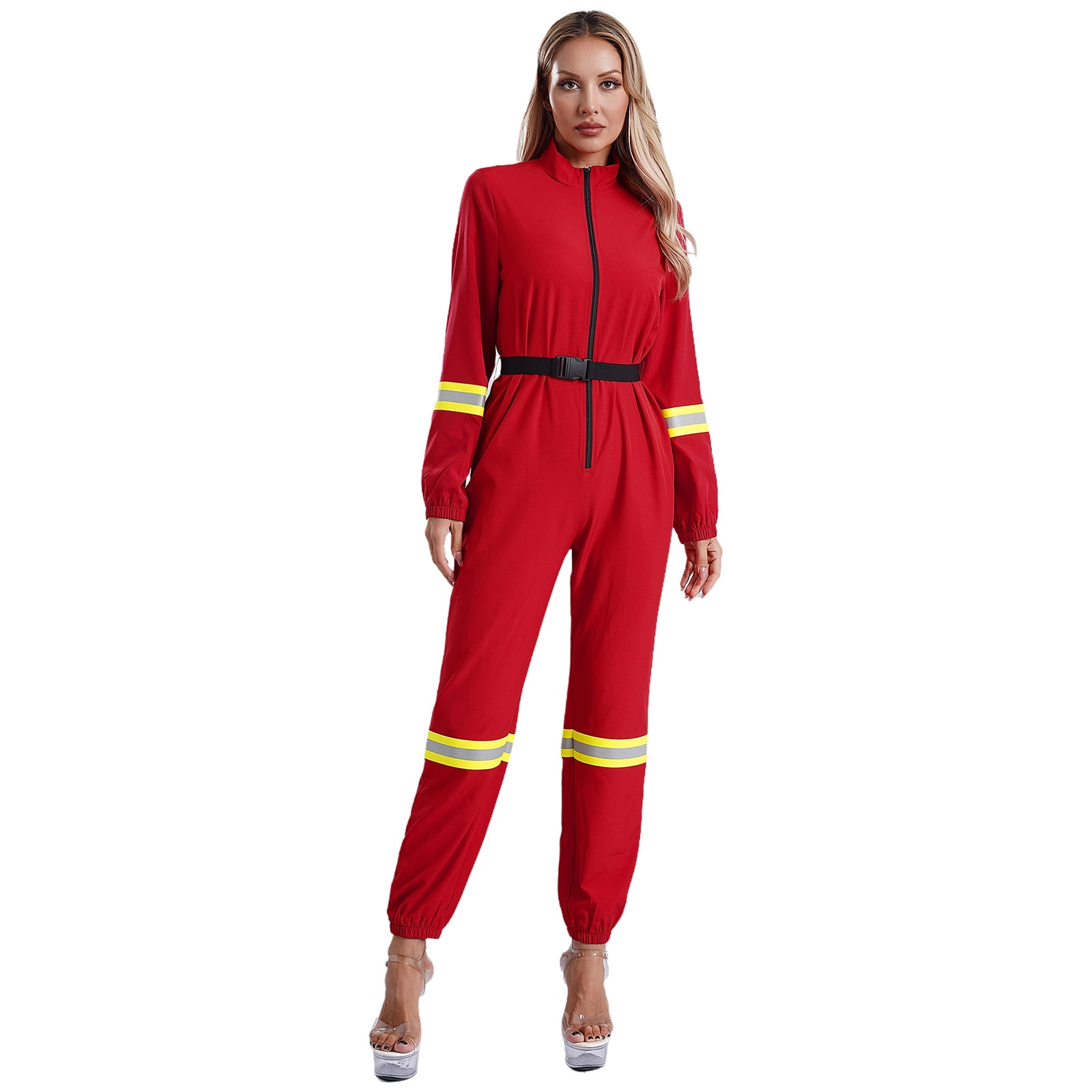 TiaoBug Woman Fire Fighter Costume Halloween Outfit Long Sleeve Front ...