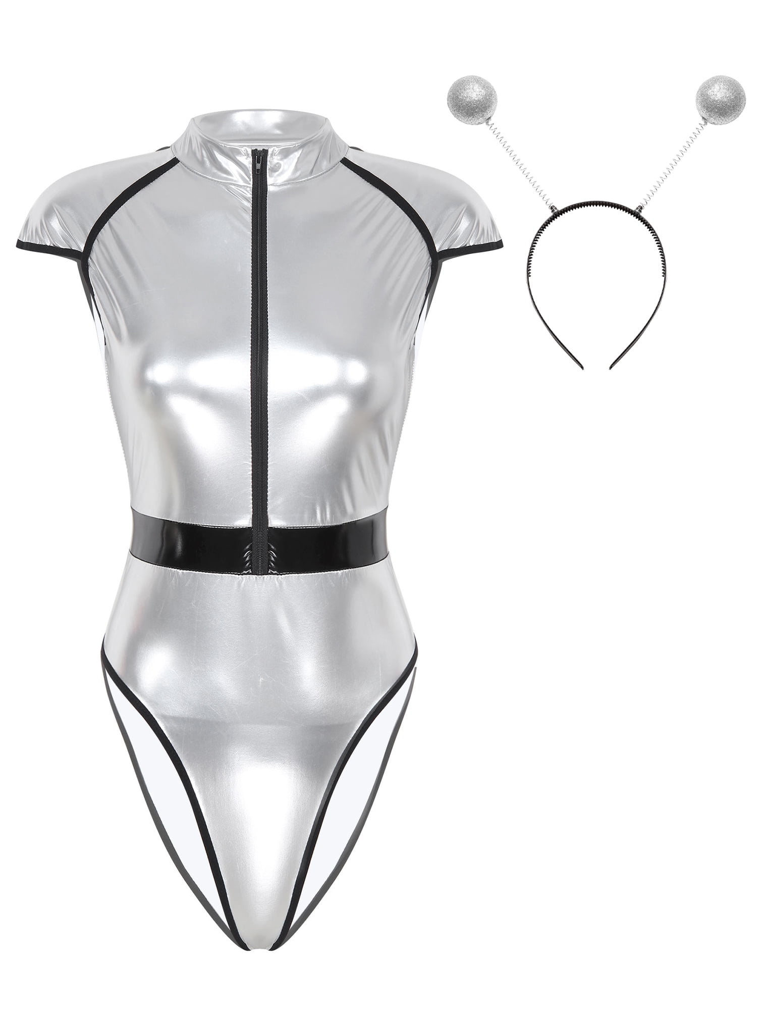 TiaoBug Woman's Alien Space Costume Shiny Metallic One-piece Bodysuit ...