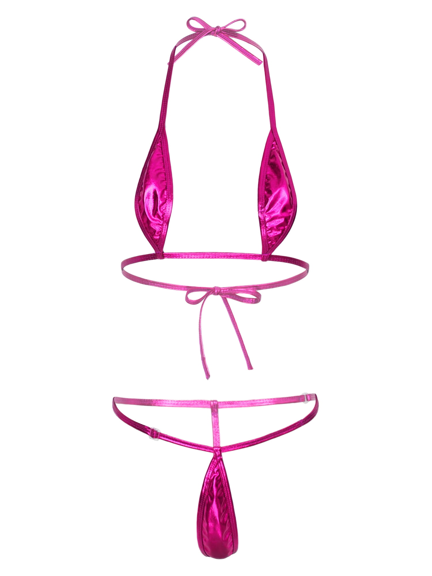 TiaoBug Woman's Metallic Shiny 2 Piece Micro Bikini Set Sling Shot ...