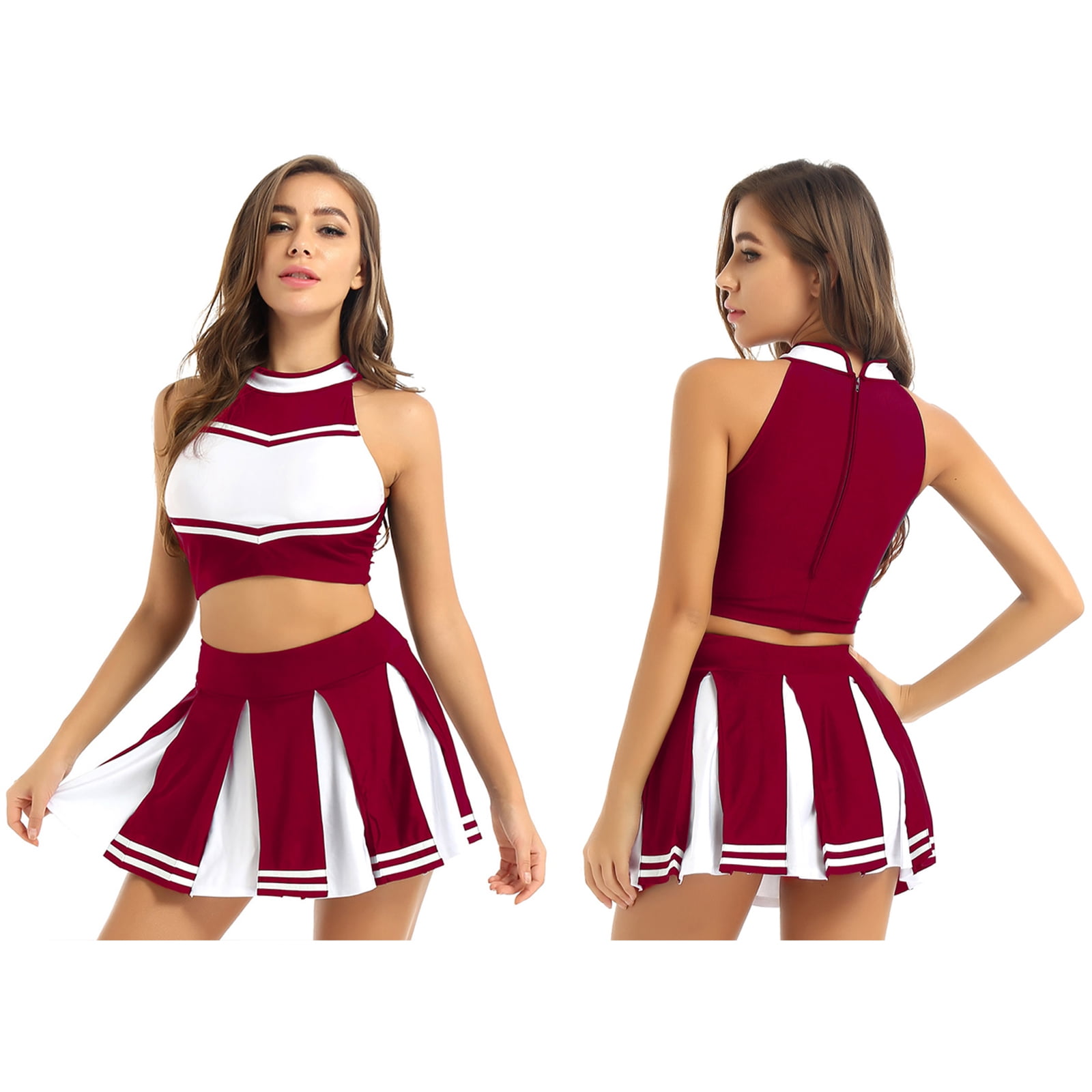 TiaoBug Women Adults Cheerleading Uniform Sleeveless Crop Top Pleated ...