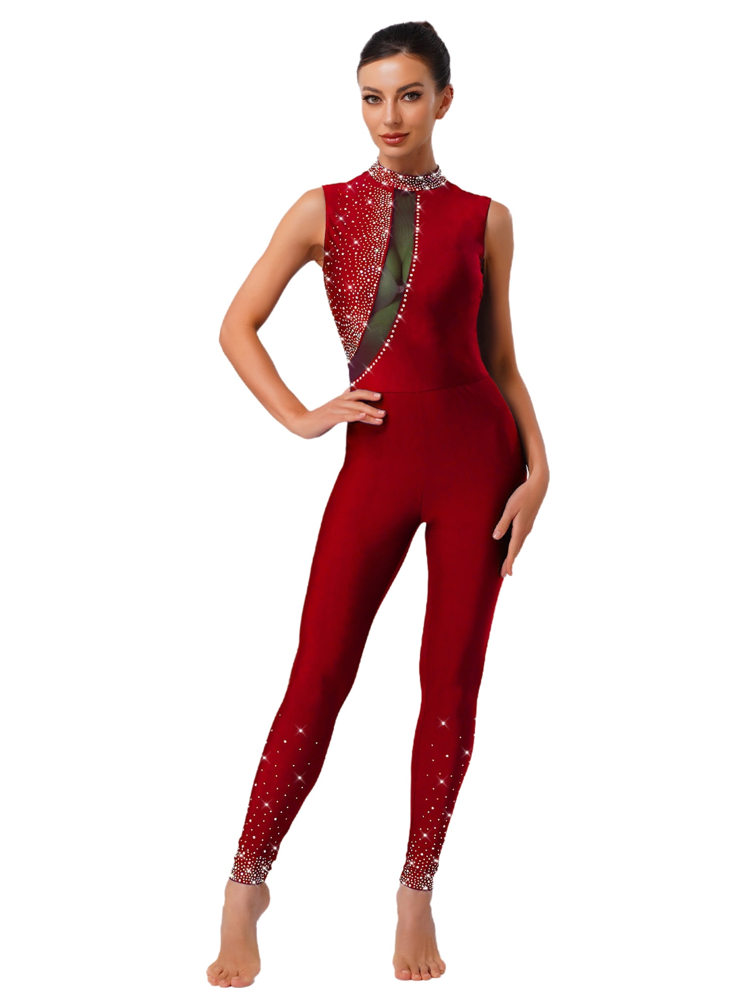 TiaoBug Women Figure Skating Bodysuit Sleeveless Dance Unitards ...