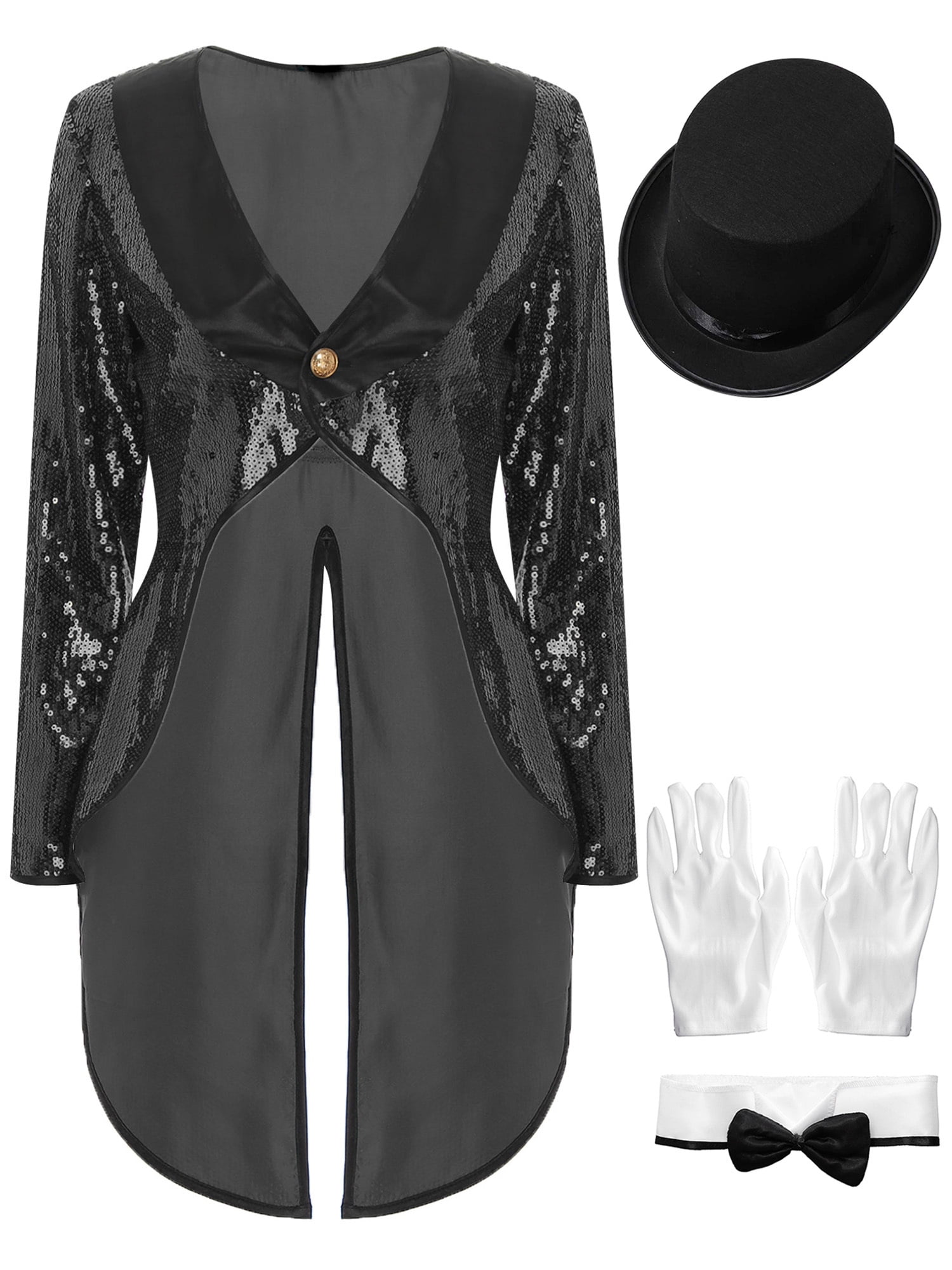 TiaoBug Women Magician Outfit Sparkly Sequin Tailcoat Showman One ...