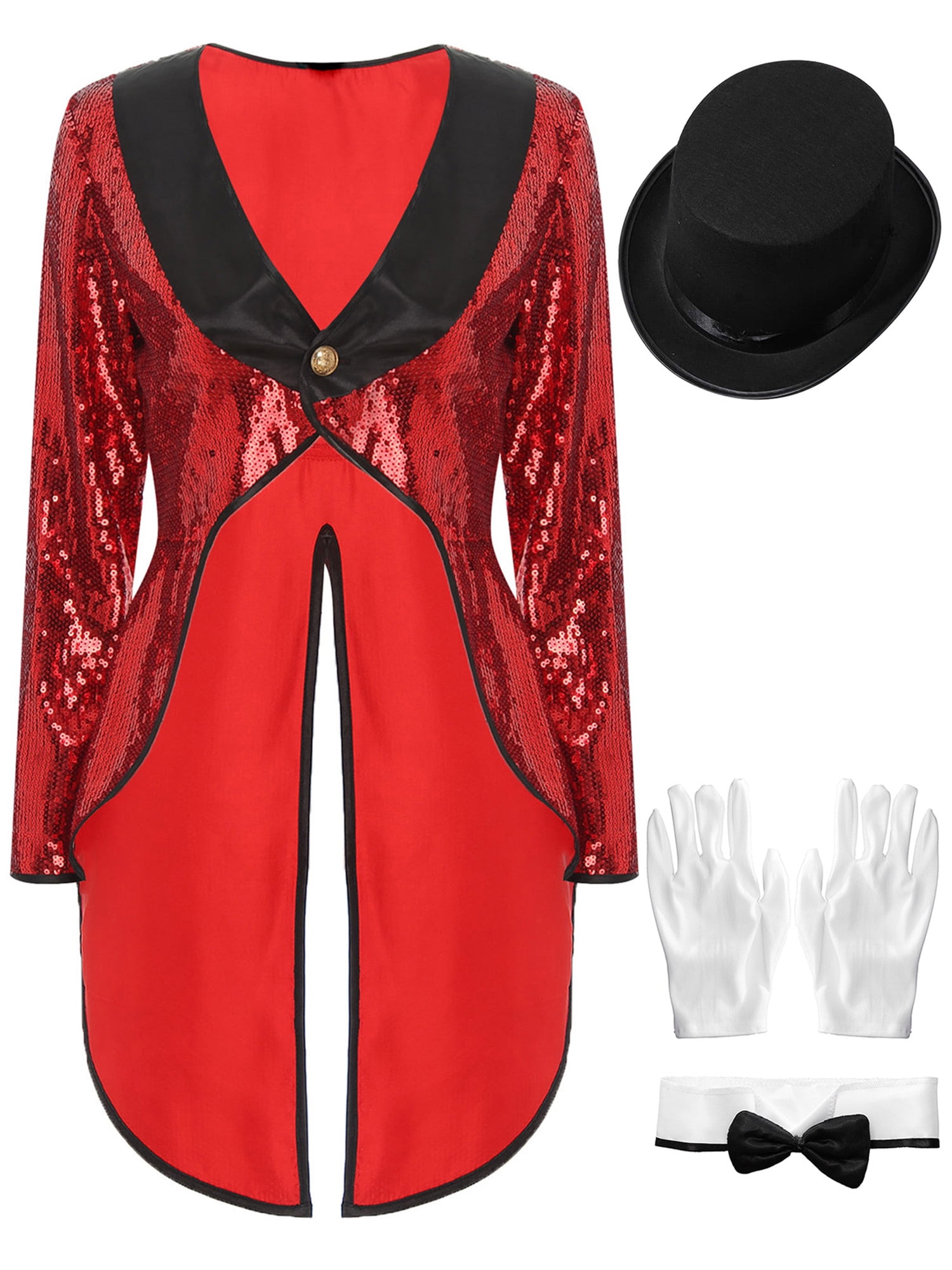 TiaoBug Women Magician Outfit Sparkly Sequin Tailcoat Showman One ...