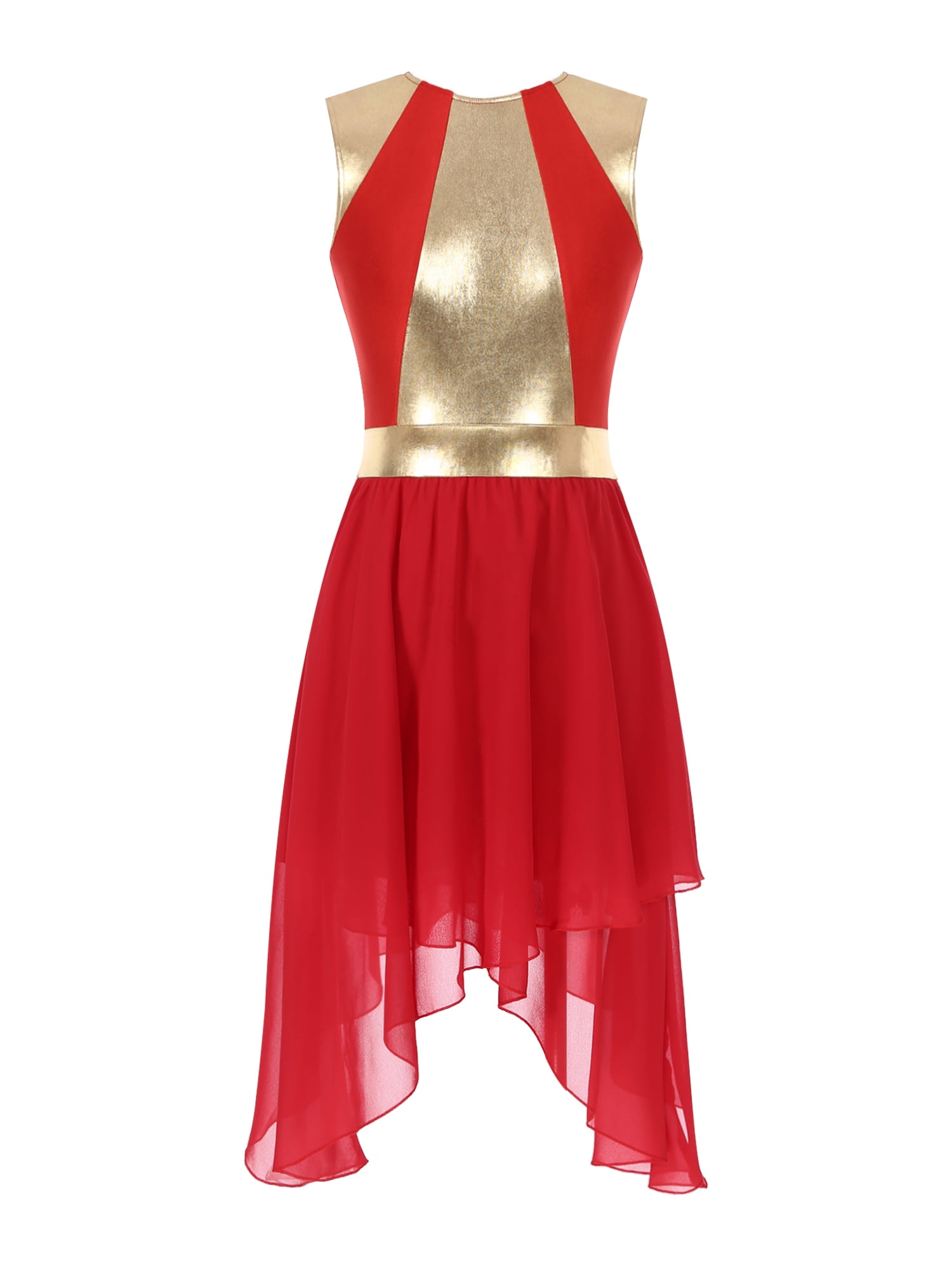 TiaoBug Women Metallic Lyrical Dance Dress Sleeveless Praise Tunic ...