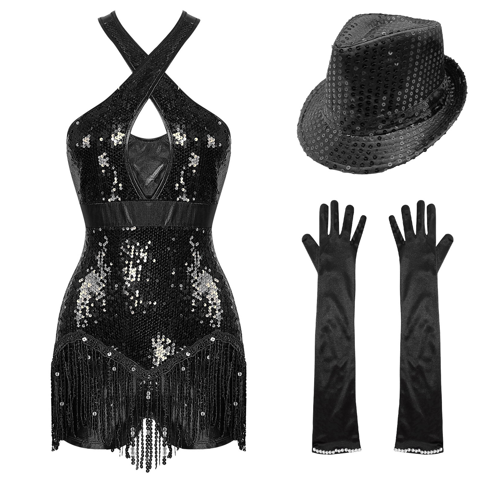 TiaoBug Women Sequins Tassel Latin Dance Dress Leotard Ballroom Dance ...