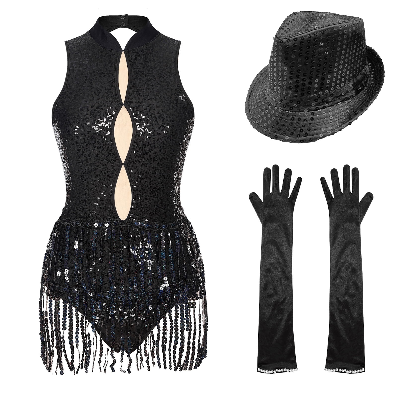 TiaoBug Women Sequins Tassel Latin Dance Dress Leotard Ballroom Dance ...