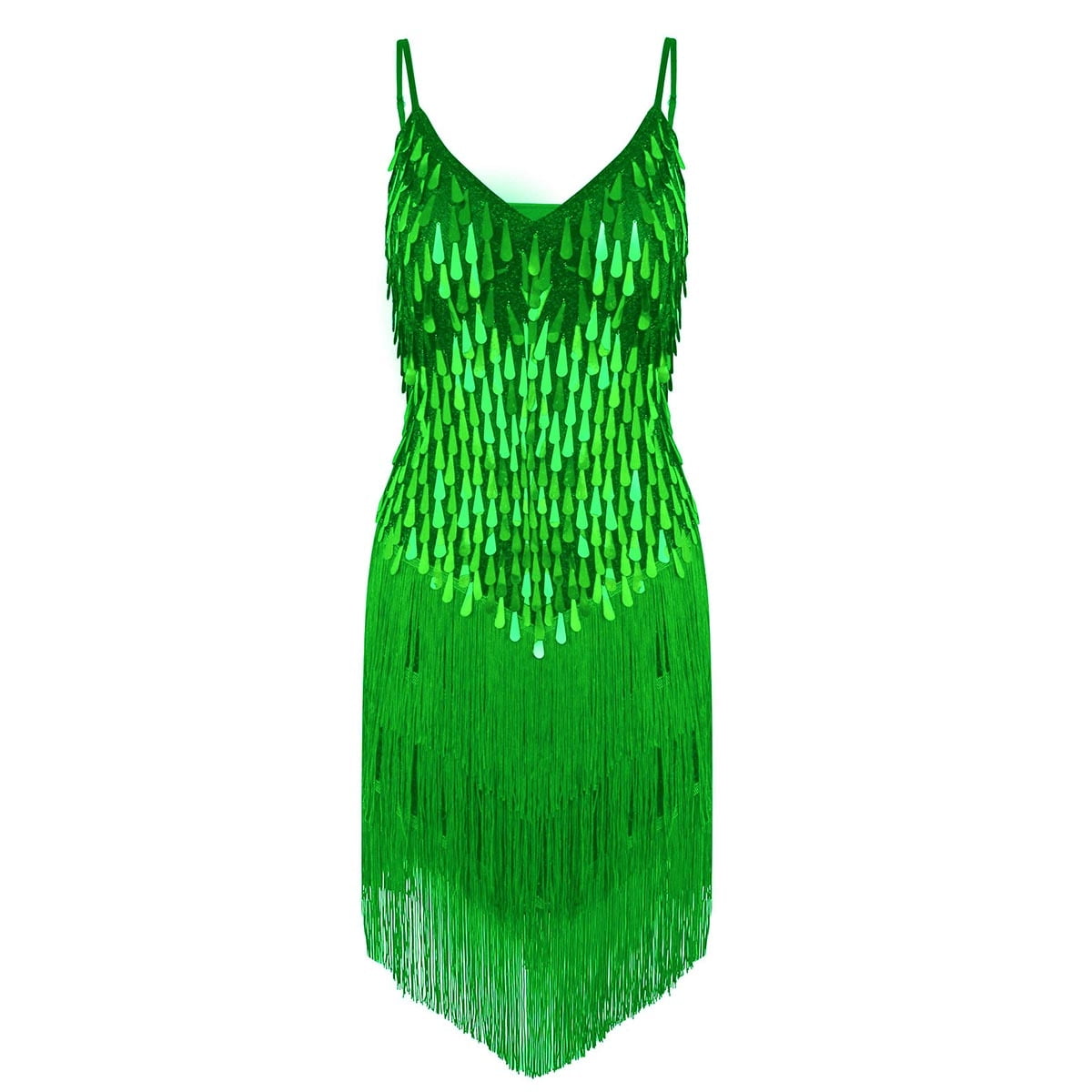 TiaoBug Women V Neck Dance Dress Sparkly Sequins Leotard Salsa Samba ...