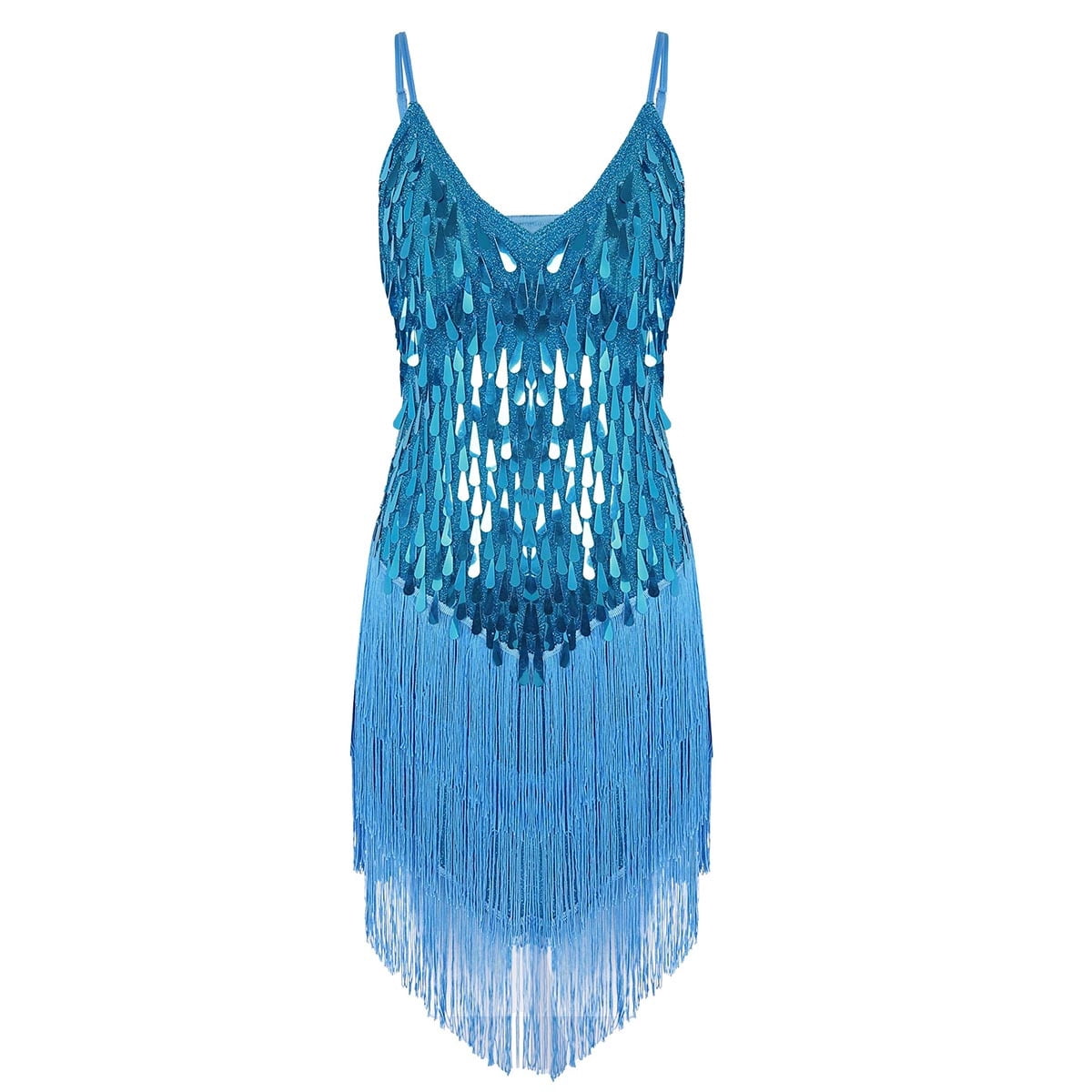 TiaoBug Women V Neck Dance Dress Sparkly Sequins Leotard Salsa Samba ...