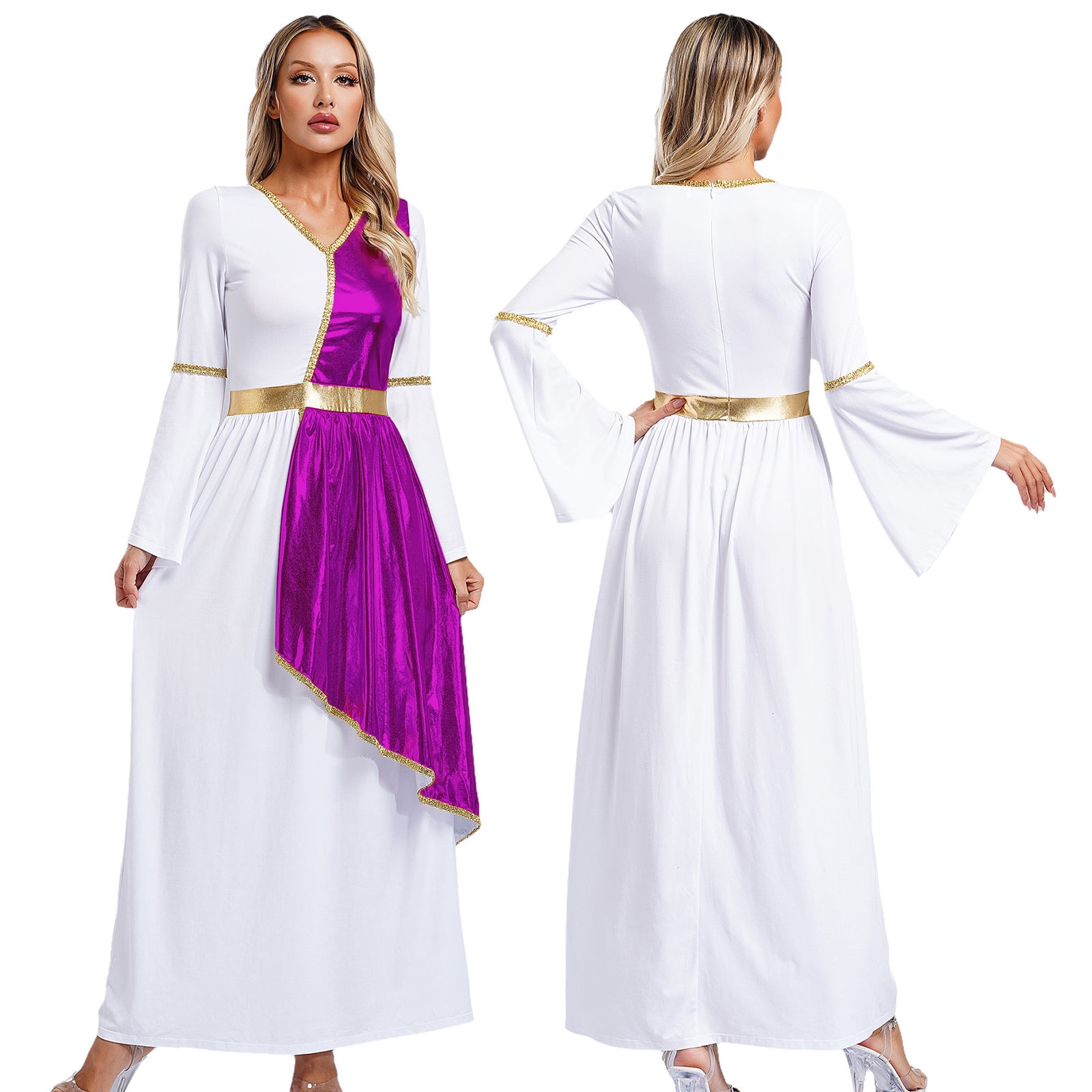 TiaoBug Women's Ancient Greek Metallic Overlay Dress Roman Queen ...