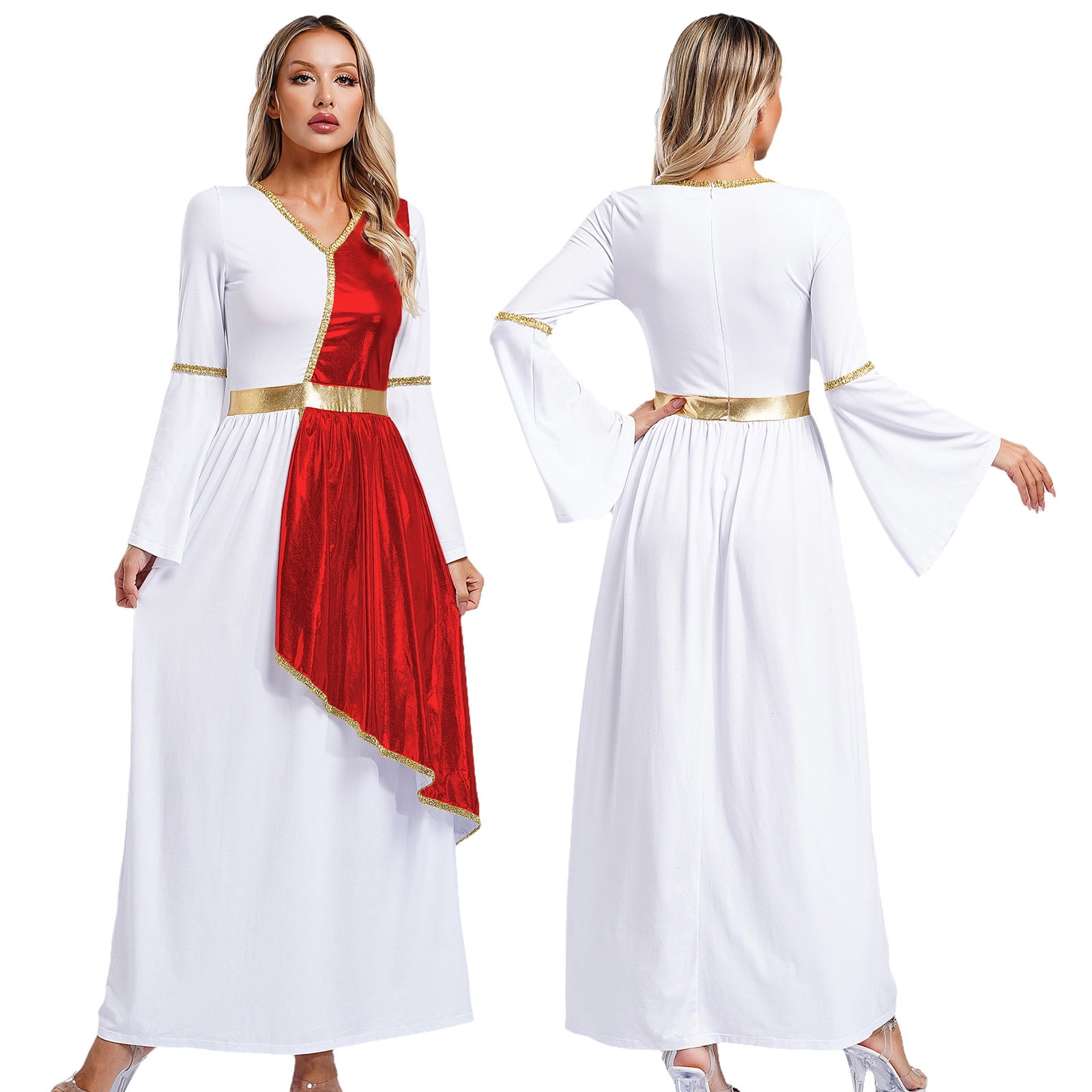 TiaoBug Women's Ancient Greek Metallic Overlay Dress Roman Queen ...
