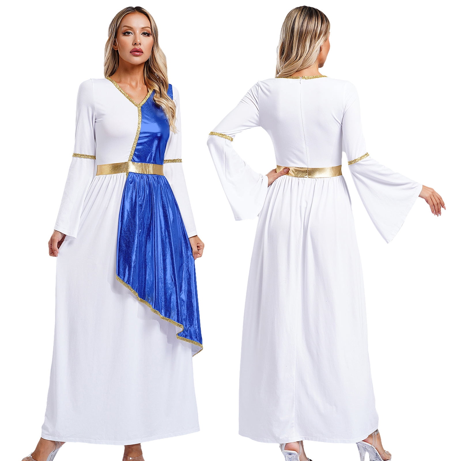 TiaoBug Women's Ancient Greek Metallic Overlay Dress Roman Queen ...