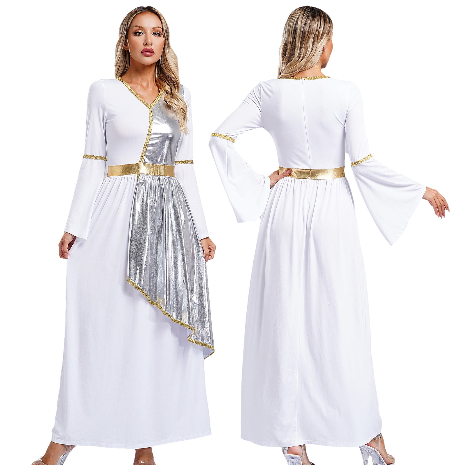 TiaoBug Women's Ancient Greek Metallic Overlay Dress Roman Queen ...