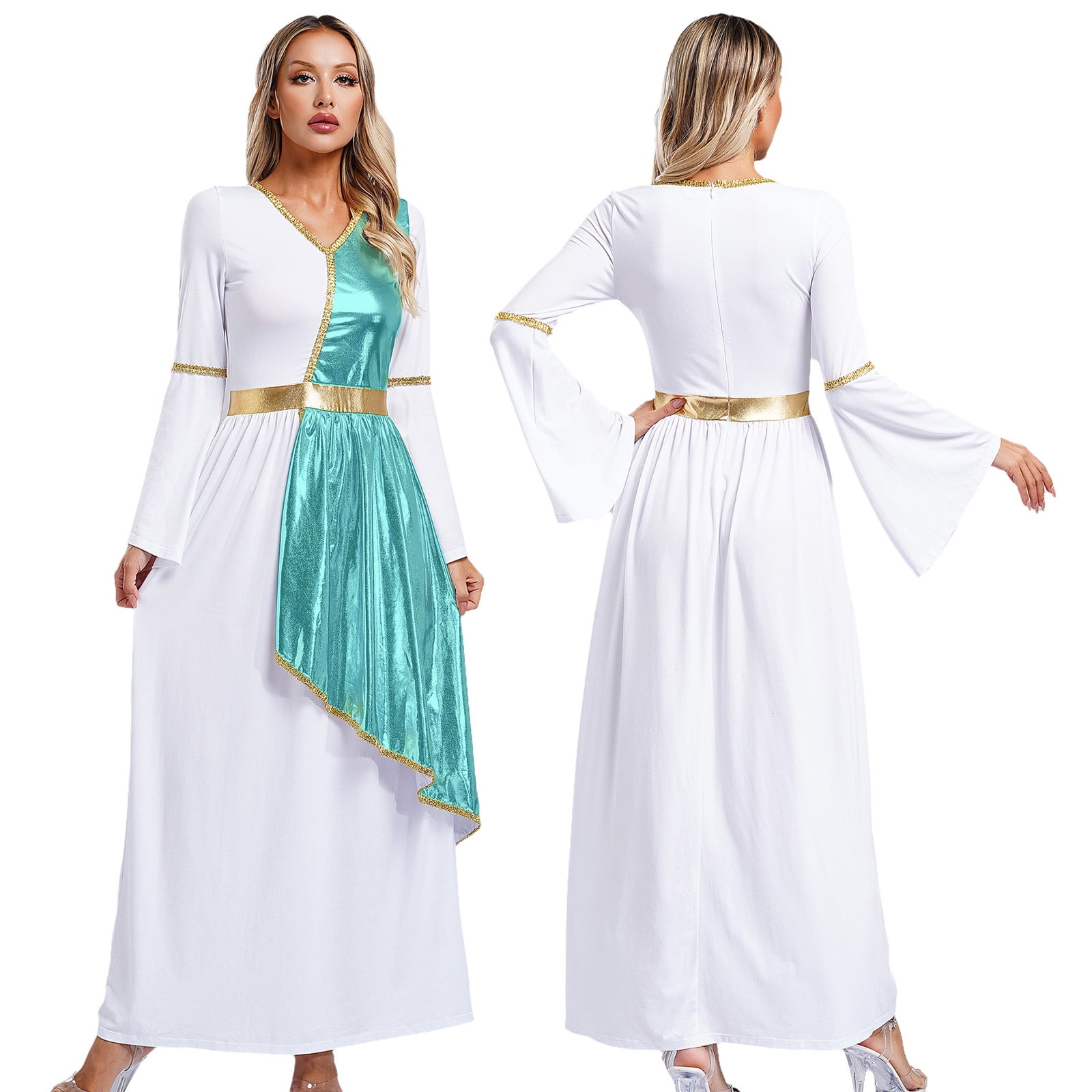 TiaoBug Women's Ancient Greek Metallic Overlay Dress Roman Queen ...