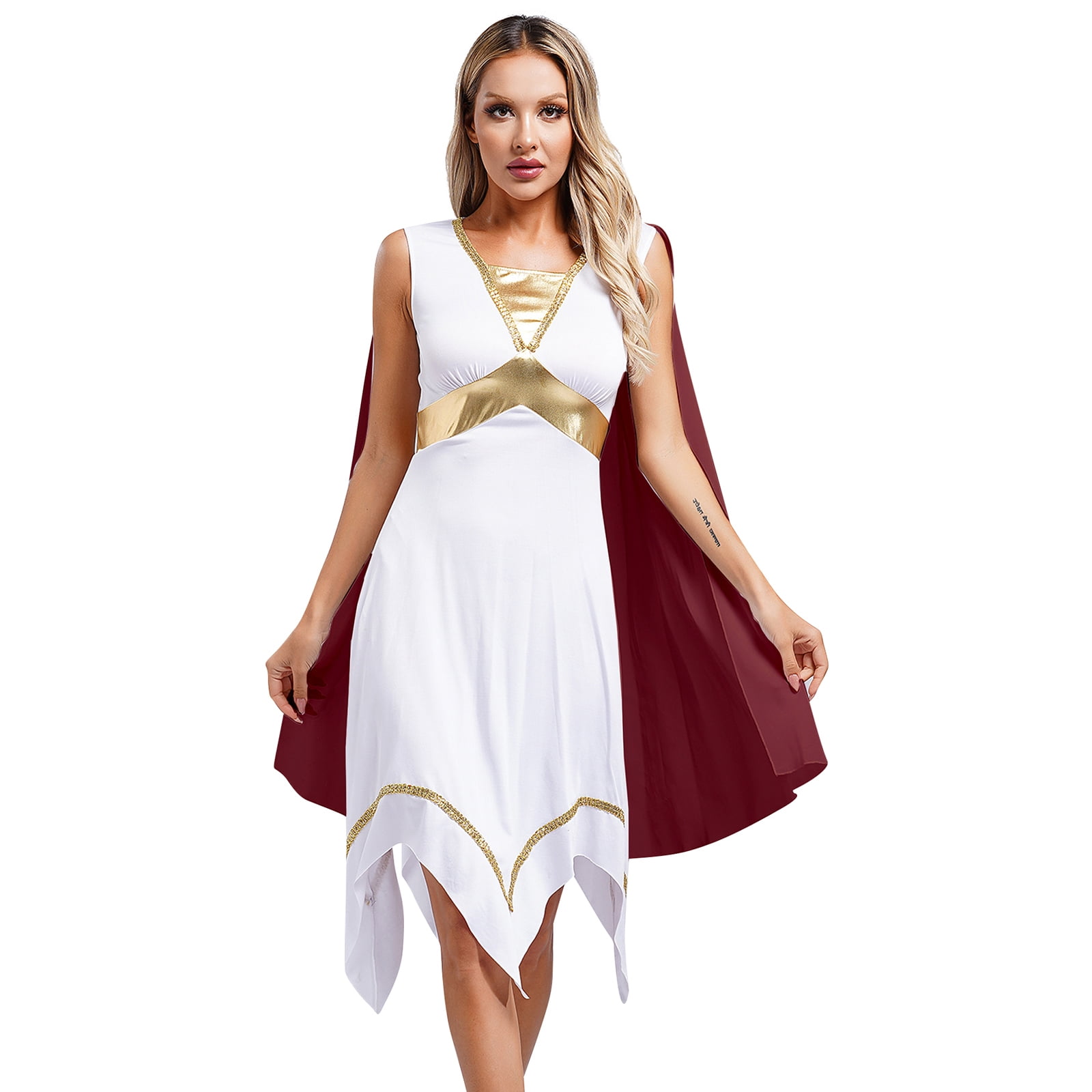 TiaoBug Women's Ancient Greek Roman Queen Costume Asymmetrical Hem ...