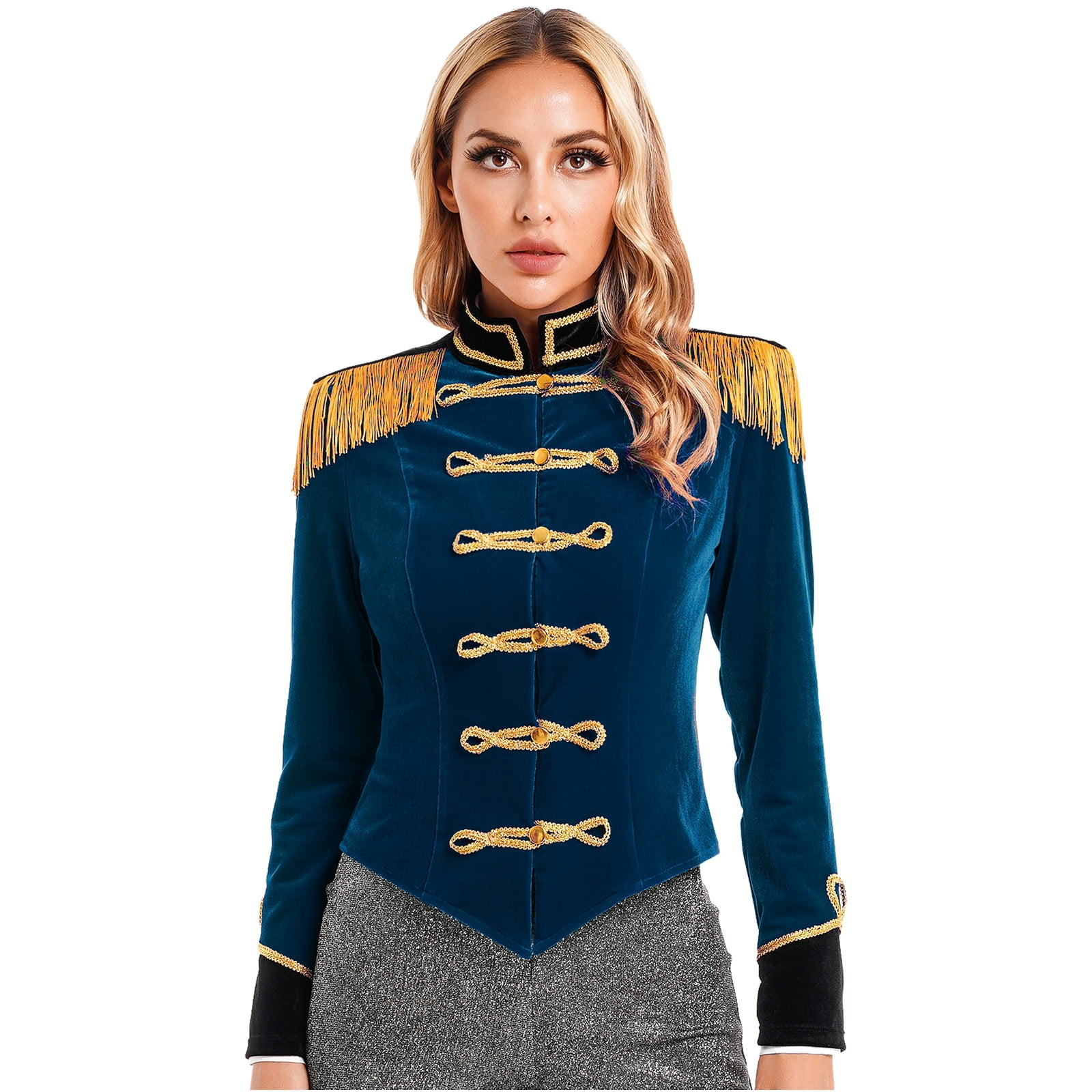 TiaoBug Women's Circus Ringmaster Costume Long Sleeve Fringe Jacket ...