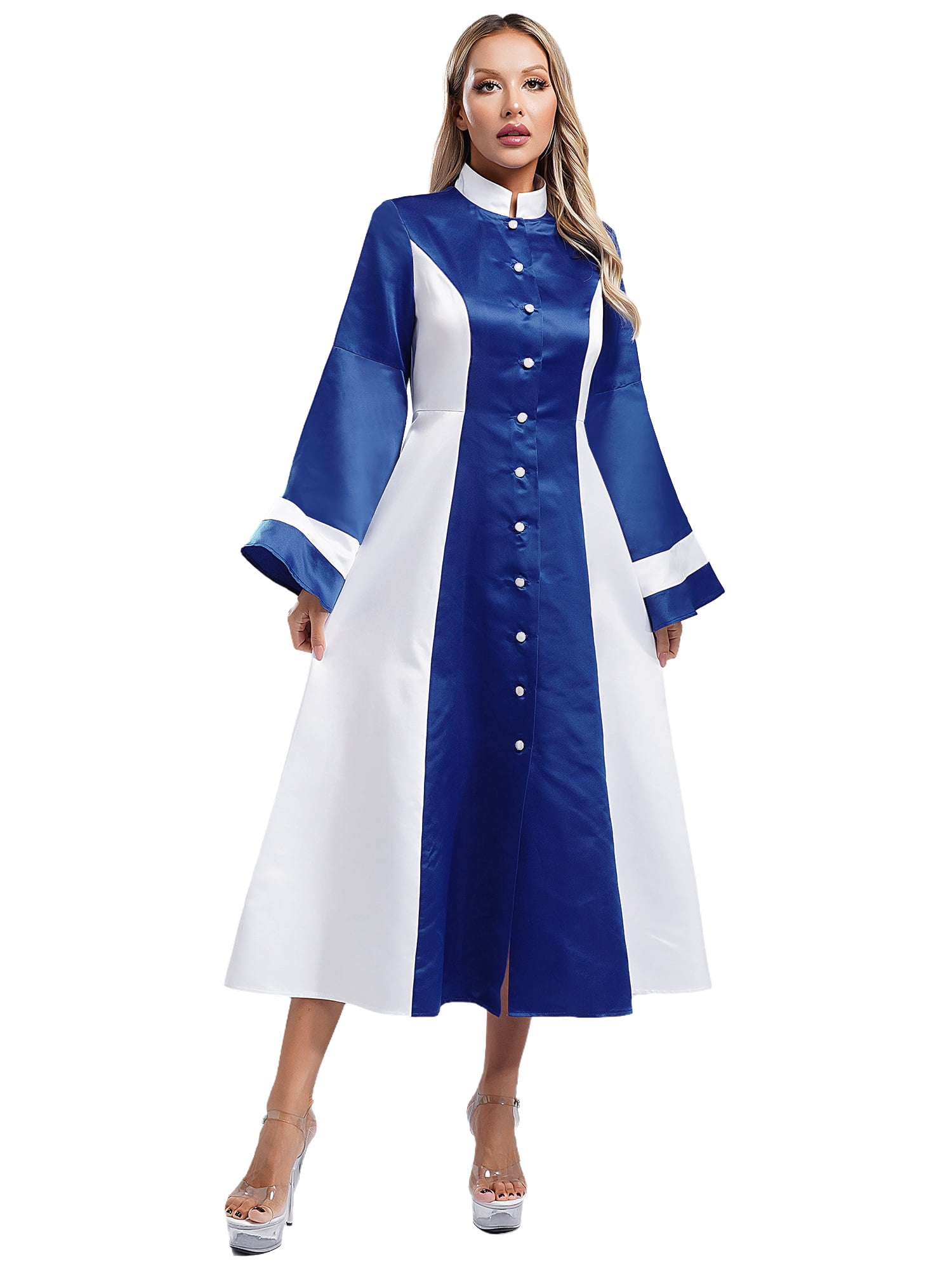 TiaoBug Women's Elegant Church Robe Color Block Choir Clergy Flare ...