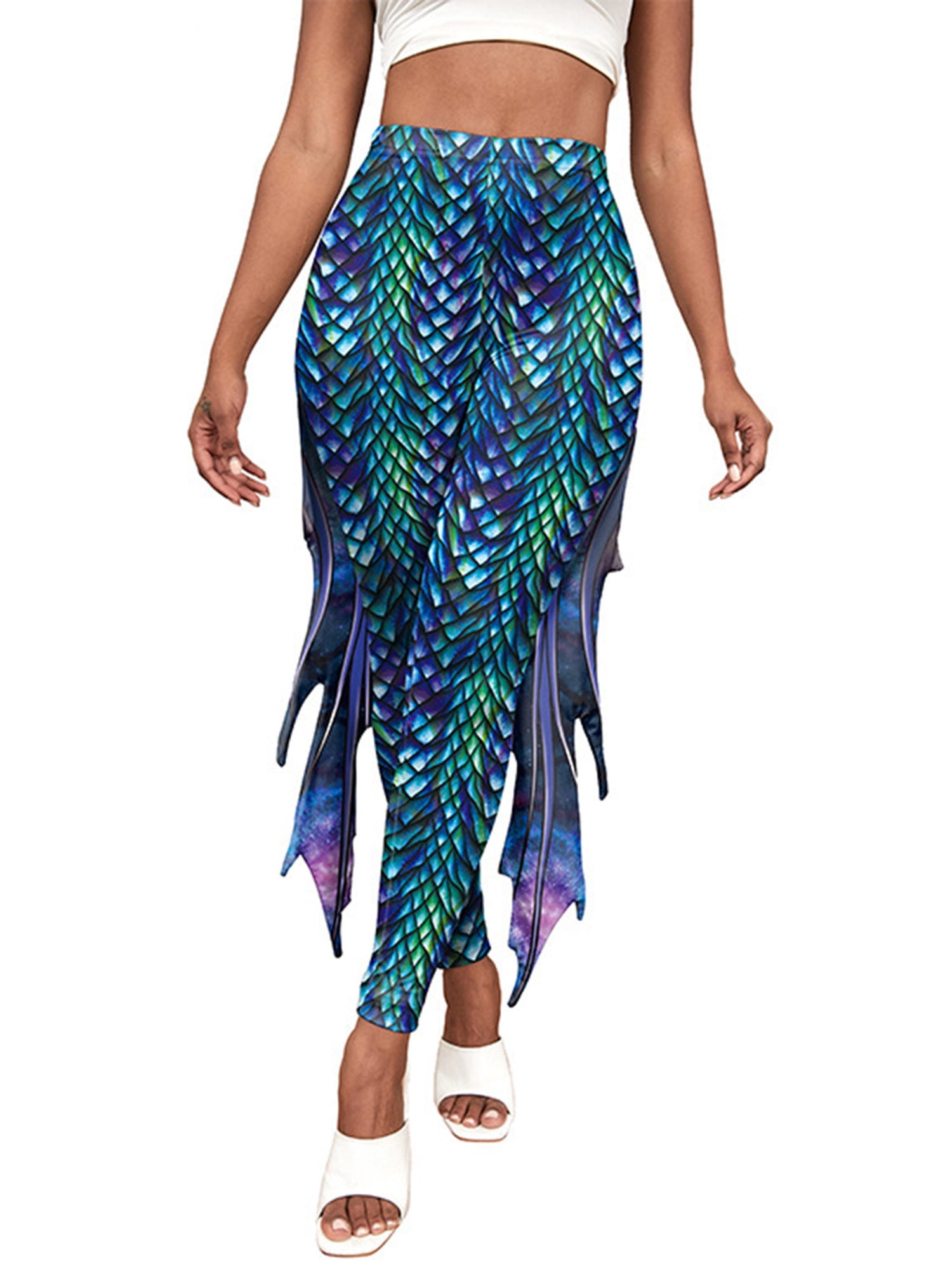 TiaoBug Women's Fish Scale Print High Waist Yoga Leggings Mermaid ...