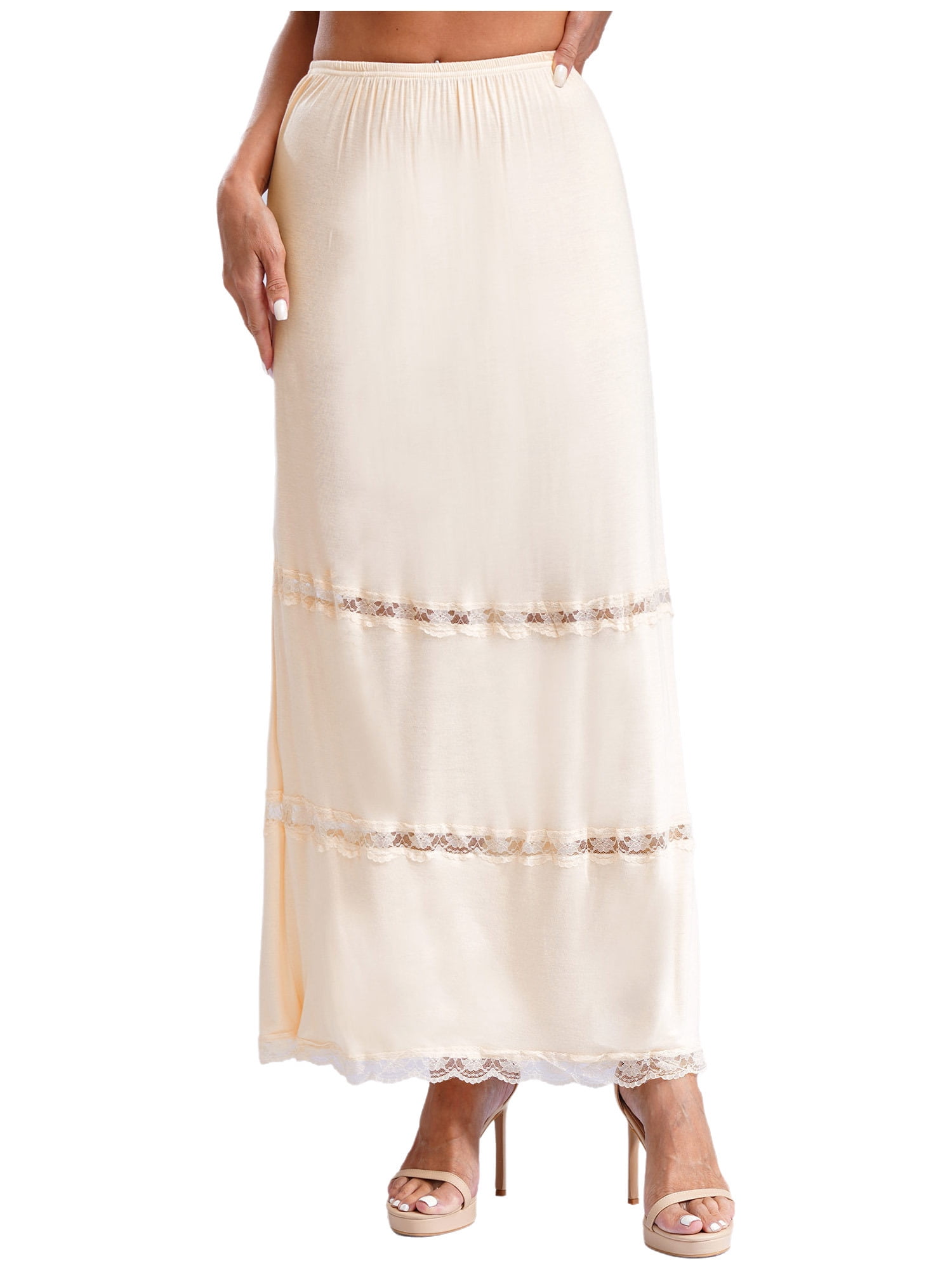 TiaoBug Women's Half Slip Lace Long Underskirt Skirt Lingerie Long ...