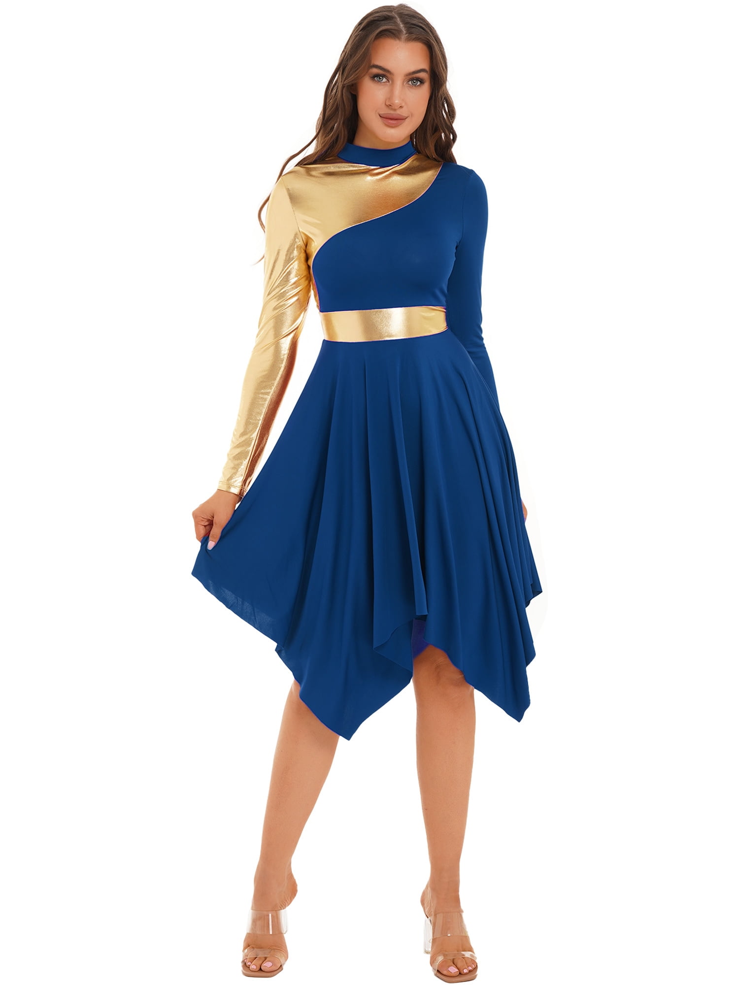 TiaoBug Women's Liturgical Praise Dance Costume Metallic Color Block ...