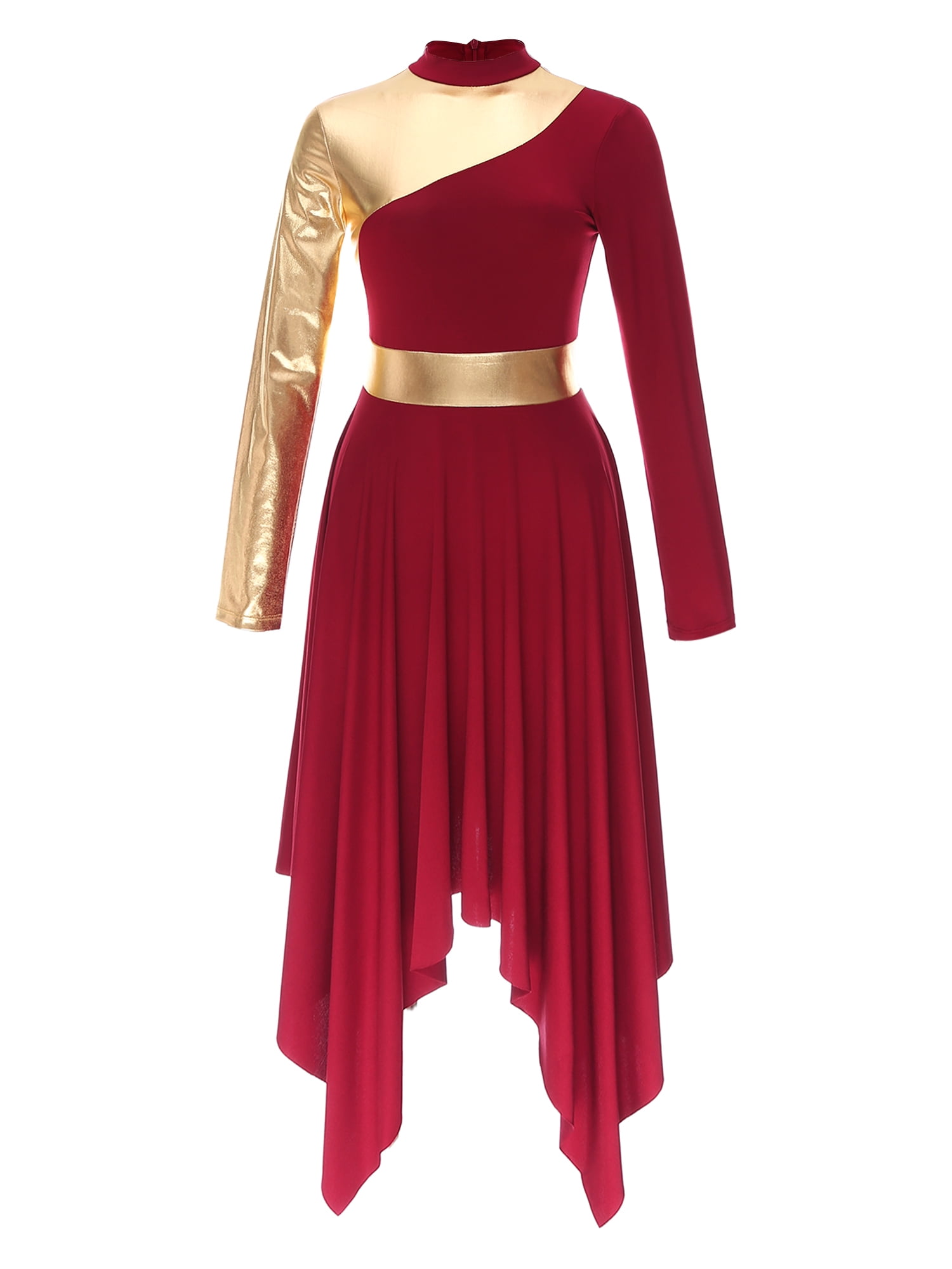 TiaoBug Women's Liturgical Praise Dance Costume Metallic Color Block Dress Church Worship ...