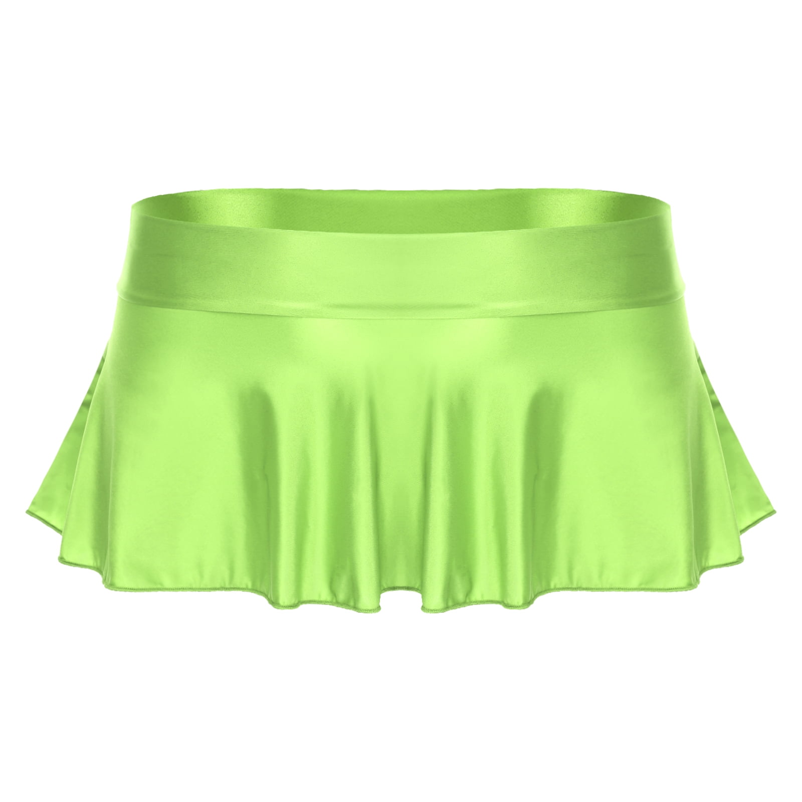 Tiaobug Womens Shiny Glossy Flared Mini Skater Skirt Solid Low Rise