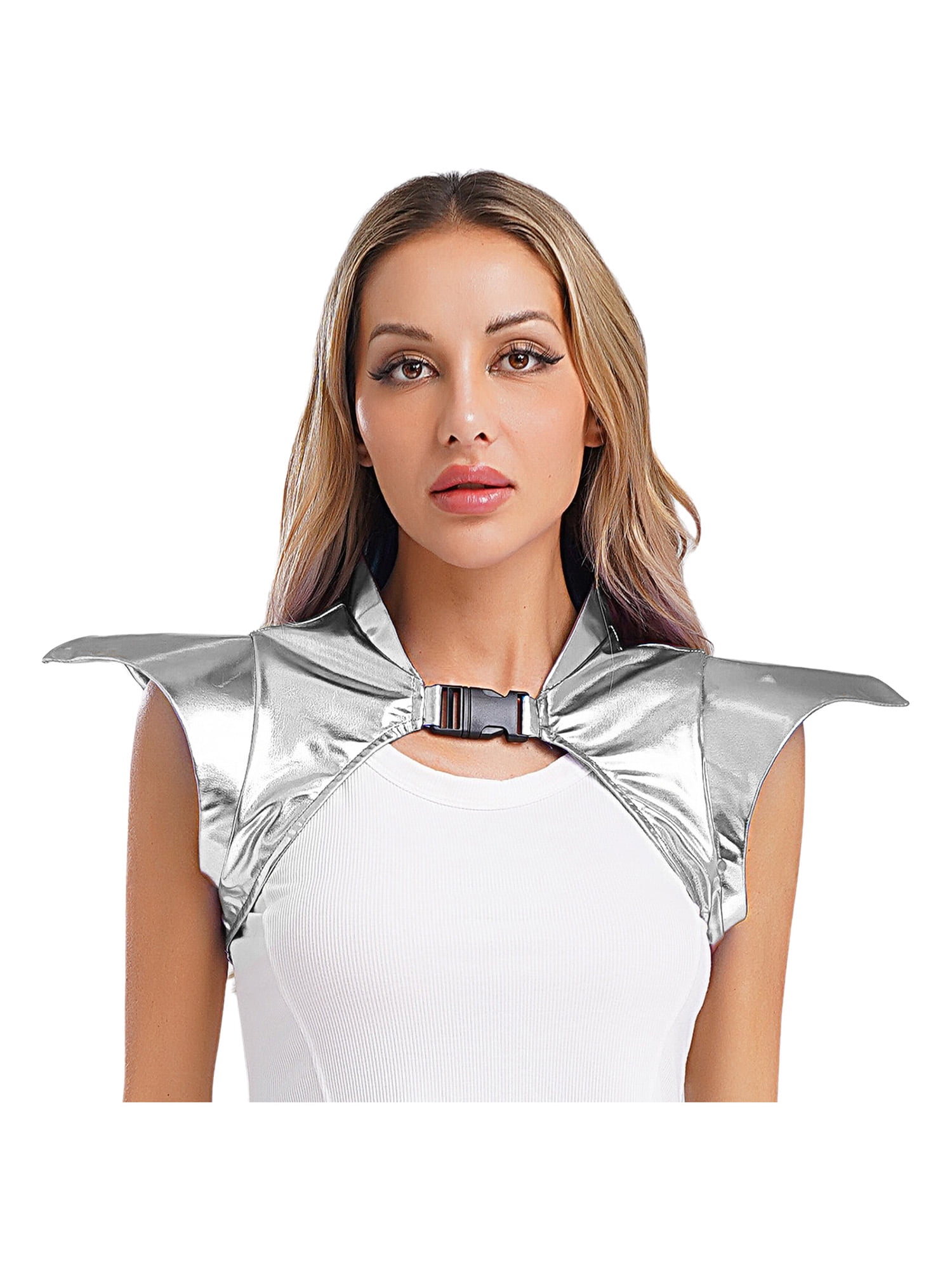 TiaoBug Women's Shiny Metallic Steampunk Gothic Shoulder Armor Collared ...