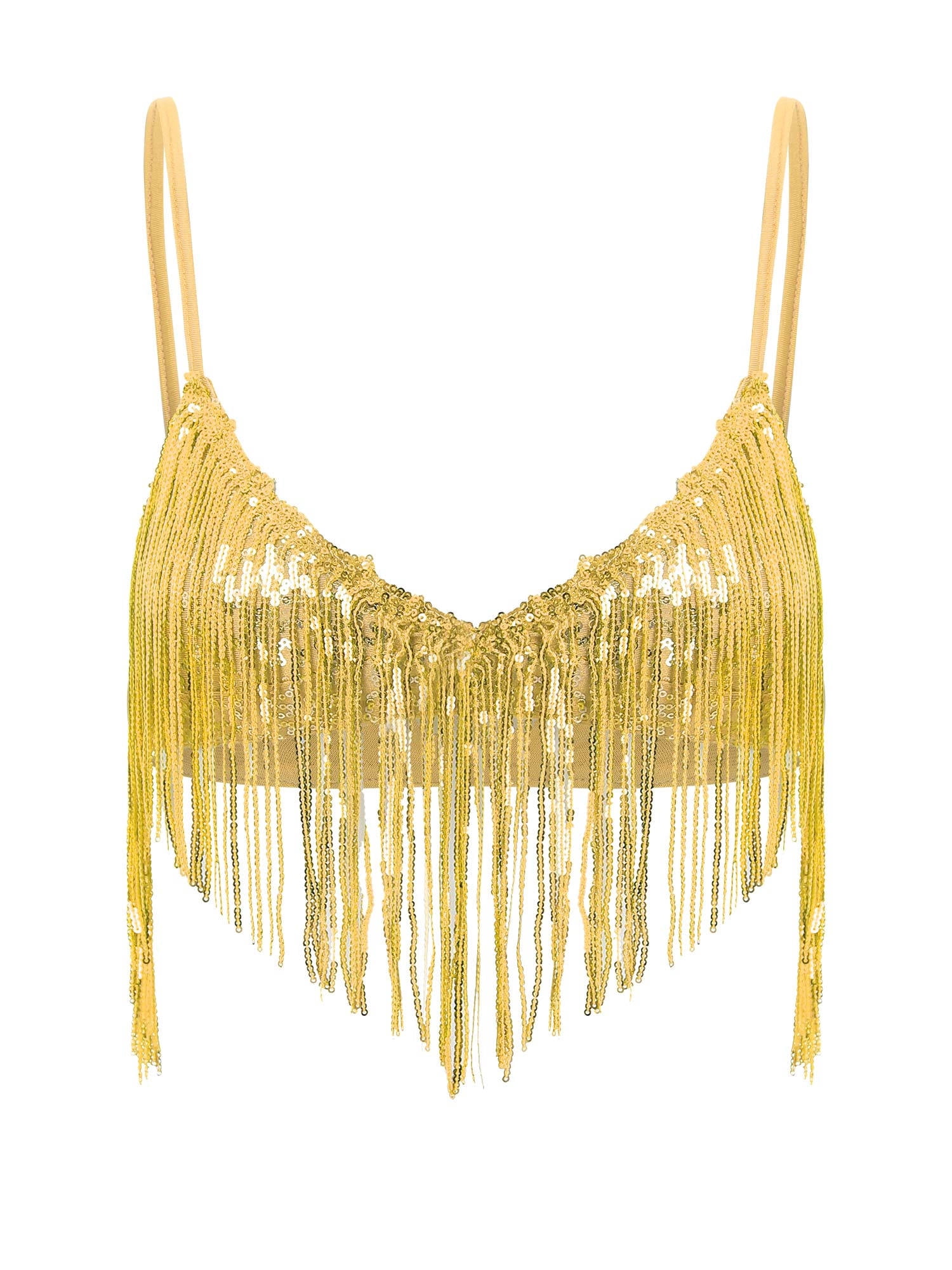 TiaoBug Women's Sparkly Sequin Tassel Bra Top Belly Dance Performance ...