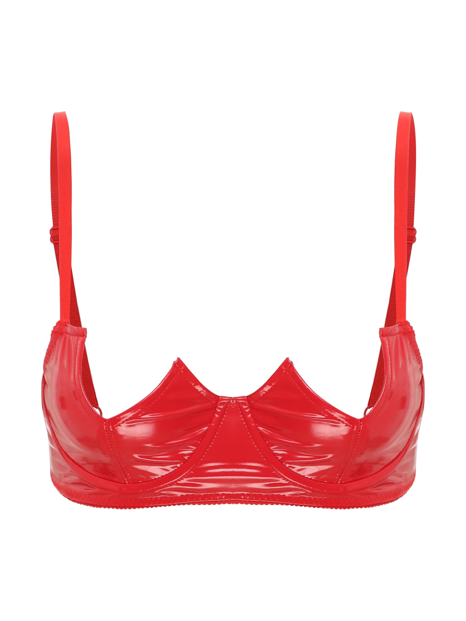 TiaoBug Women's Wet Look Patent Leather Shelf Bra Tops Half Cup Push Up ...