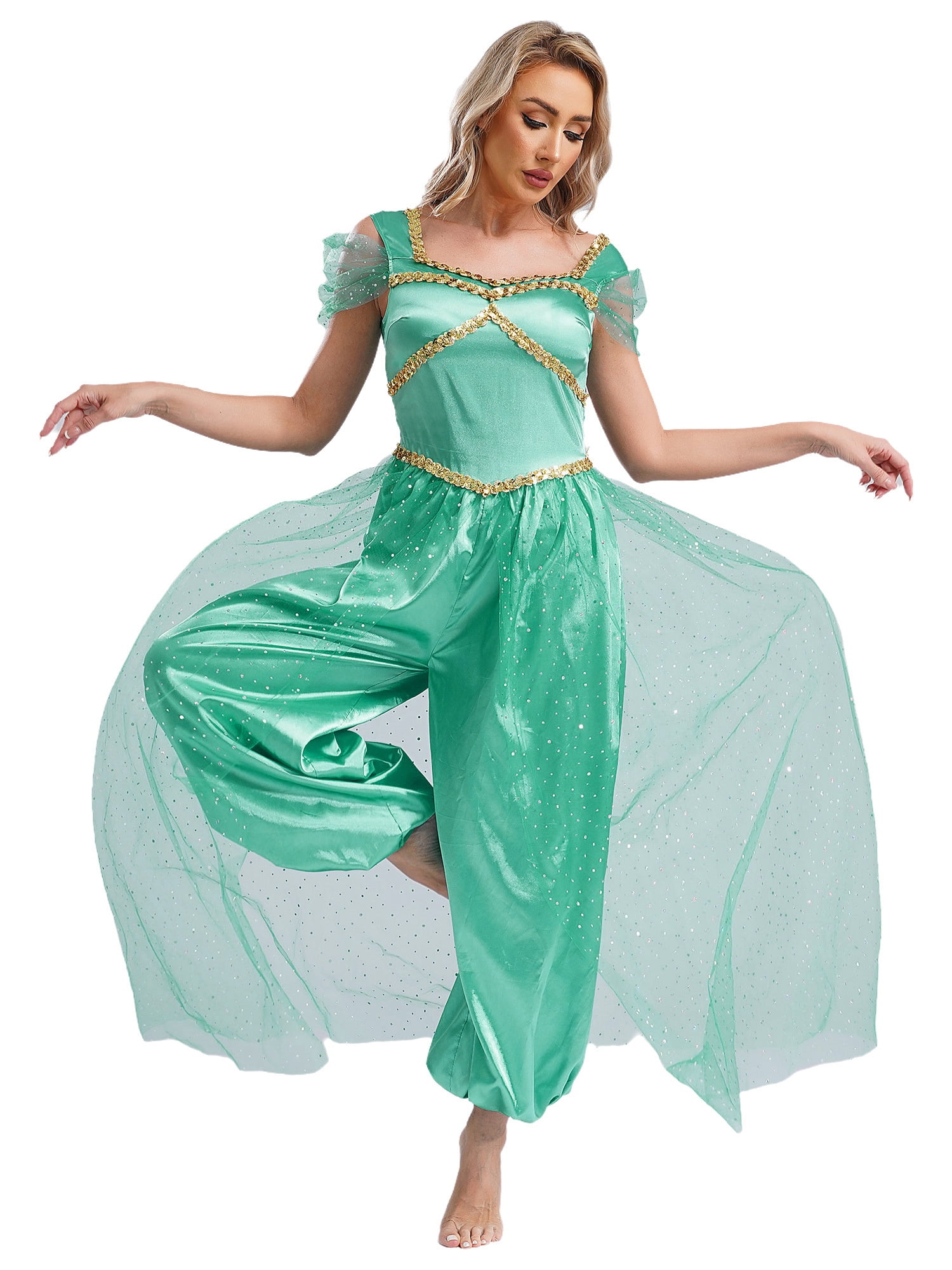 TiaoBug Womens Arabic Princess Costume Belly Dance Jumpsuits Sequin ...