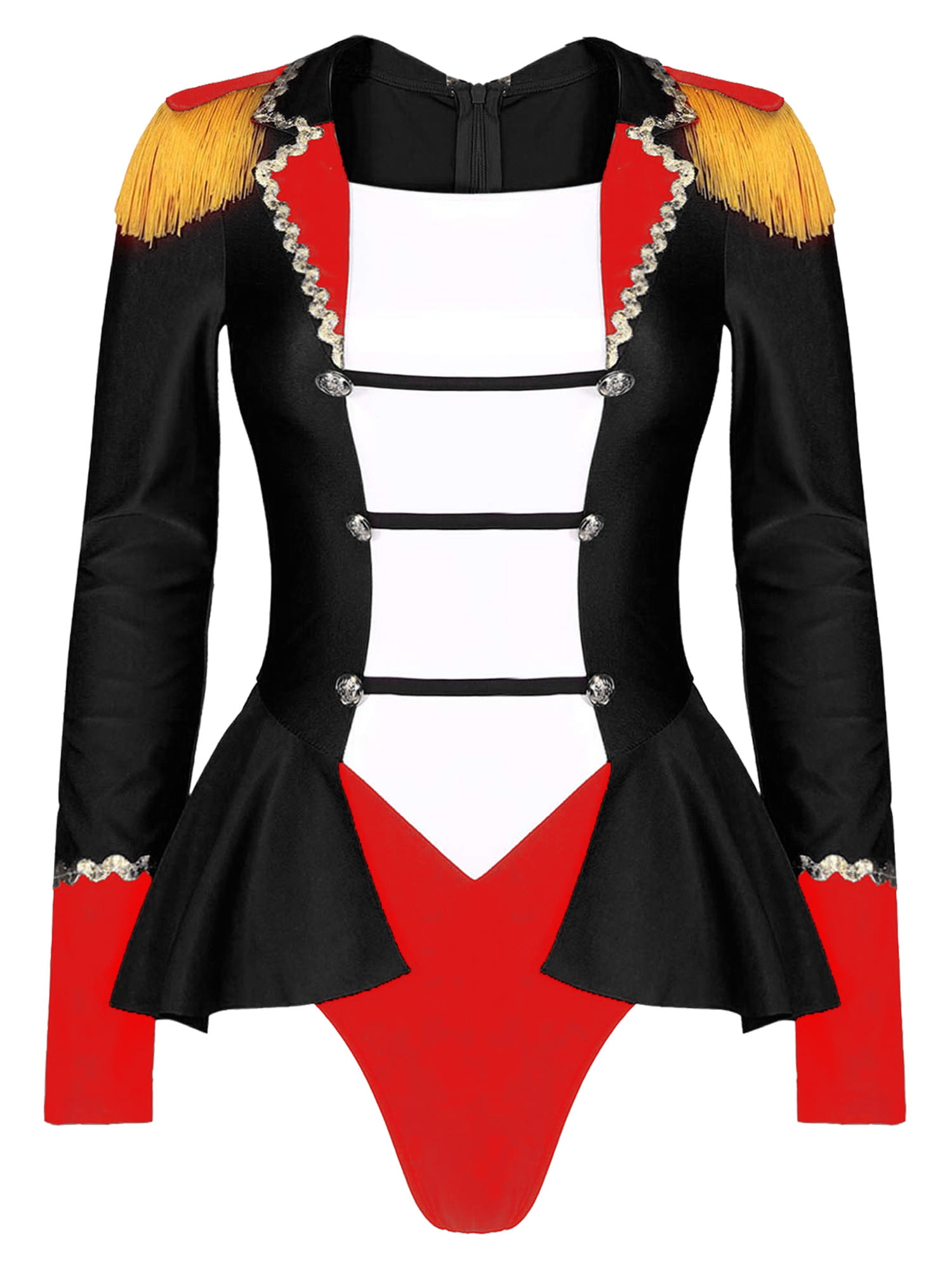 TiaoBug Womens Circus Ringmaster Costume Long Sleeve Bodysuit Tassel ...