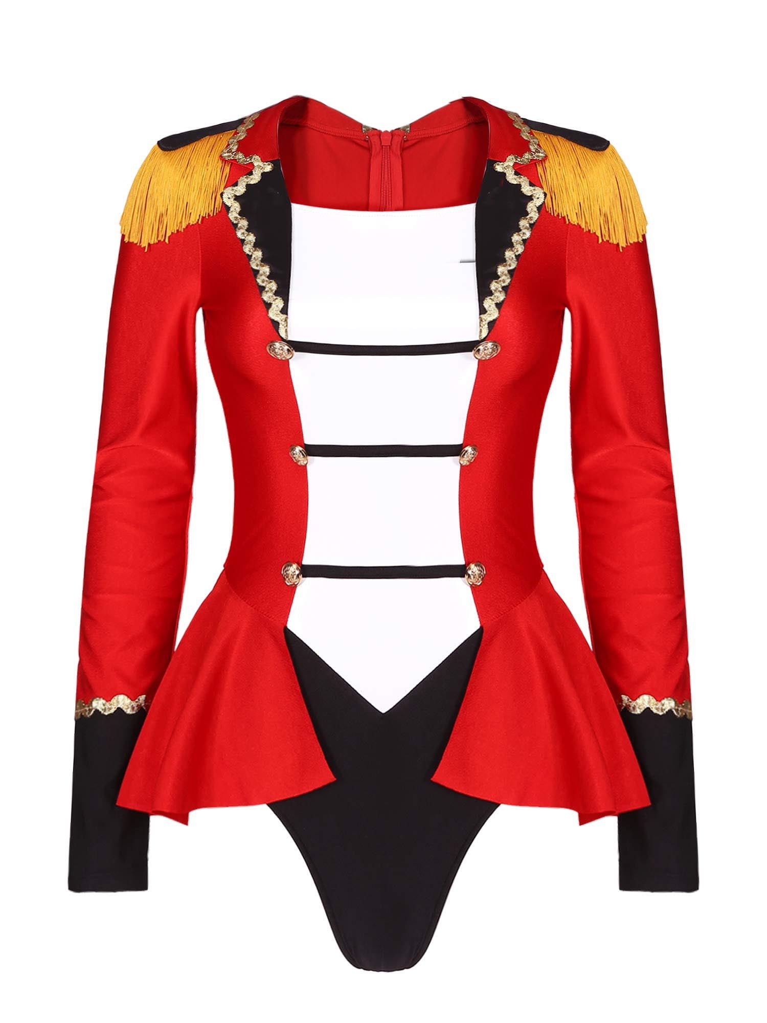 TiaoBug Womens Circus Ringmaster Costume Long Sleeve Bodysuit Tassel ...