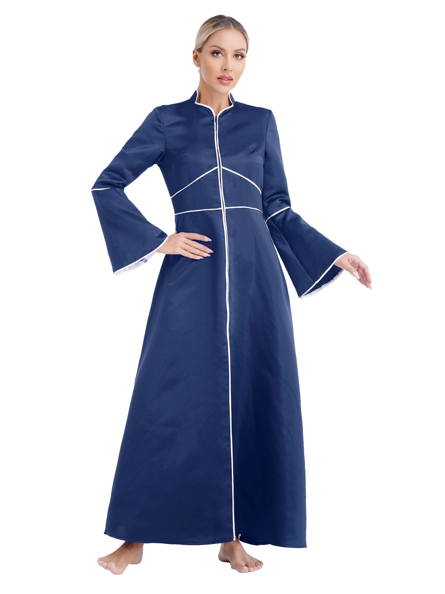 TiaoBug Womens Elegant Clergy Robe Maxi Dress Flared Sleeve Medieval ...