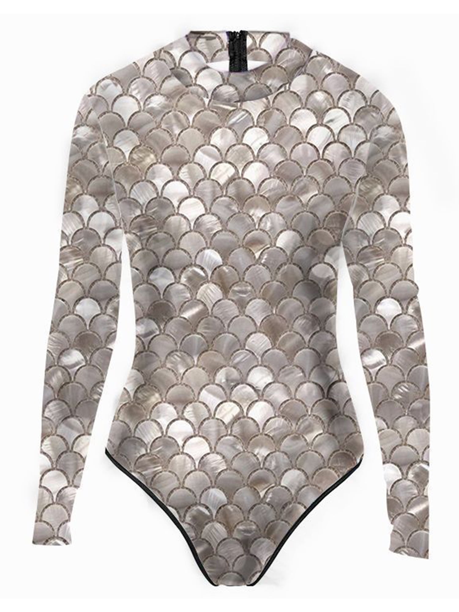TiaoBug Womens Fish Scale Print Swimwear Long Sleeve Mermaid One-piece ...