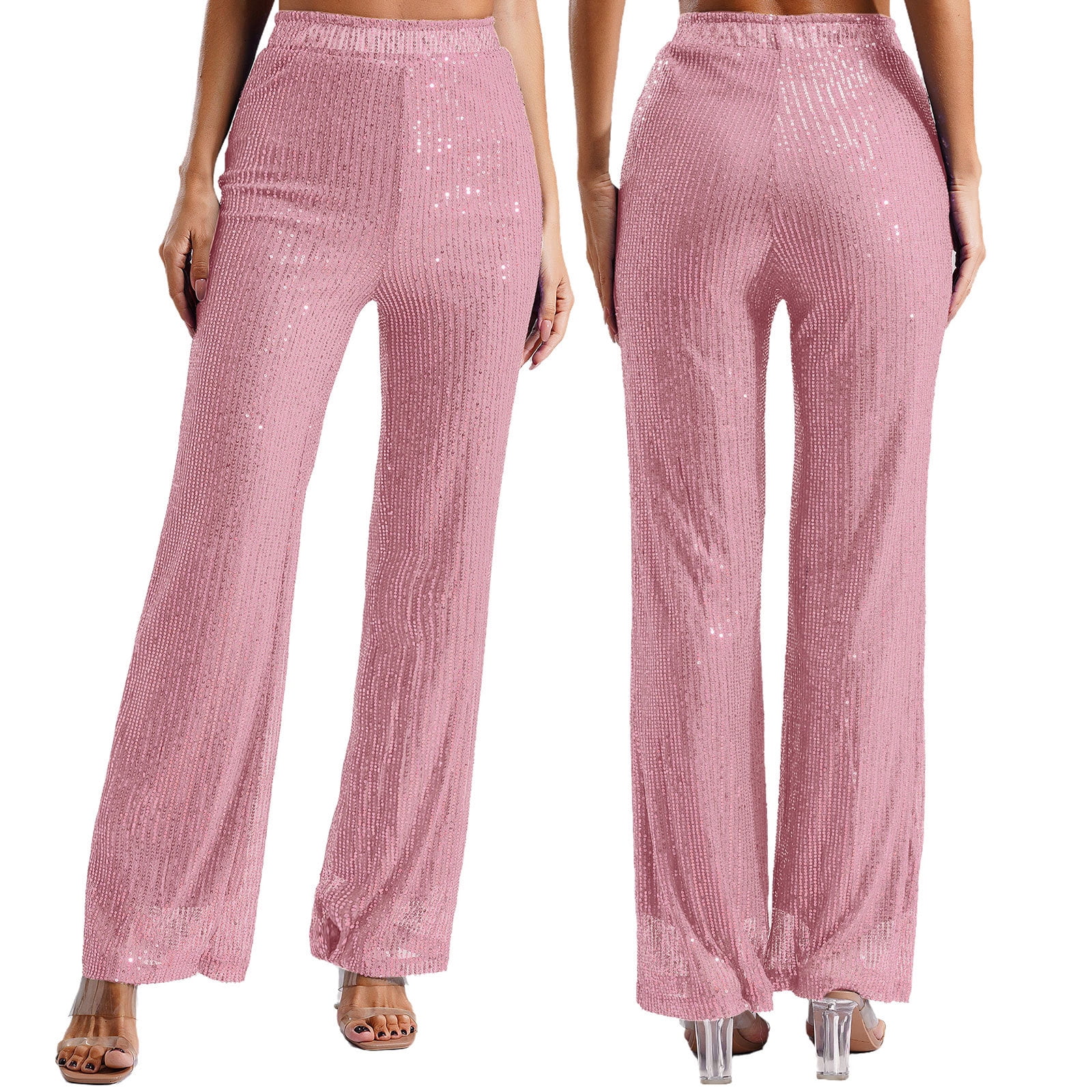 TiaoBug Womens Glitter Sequins Wide Leg Pants Rave Dance Fully Lining ...
