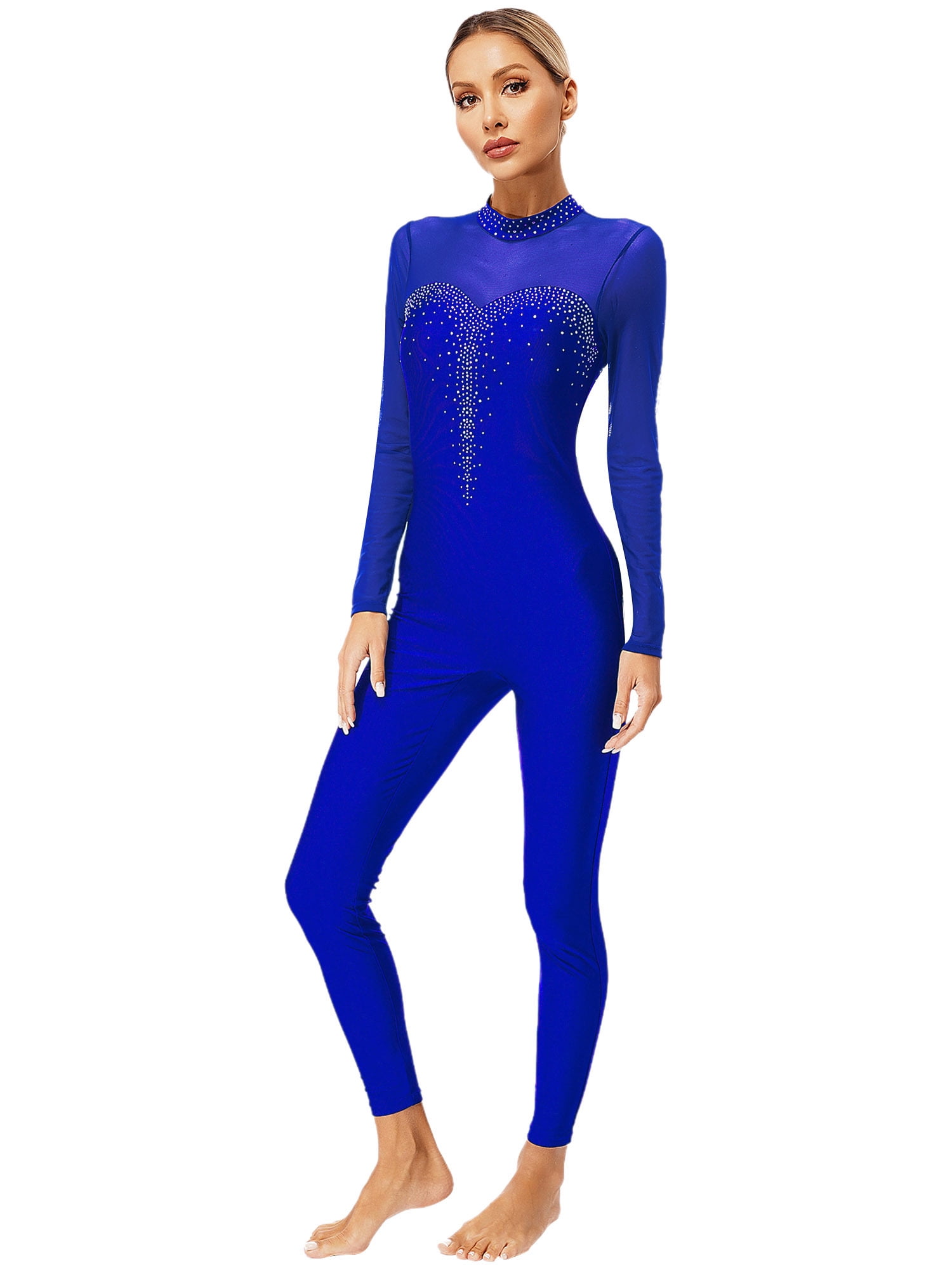 TiaoBug Womens Gymnastic Leotard Sheer Mesh Full Body Long Sleeve ...