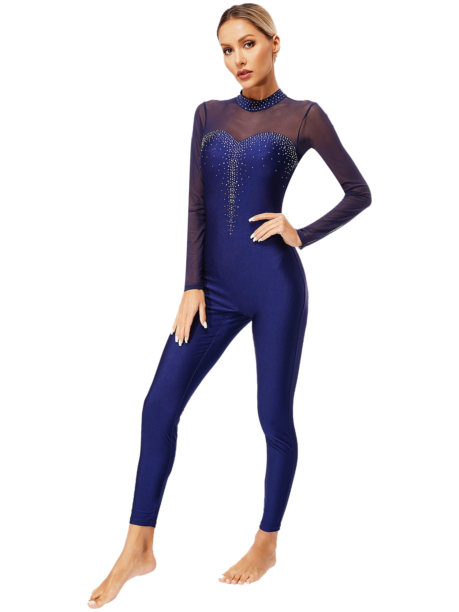 TiaoBug Womens Gymnastic Leotard Sheer Mesh Full Body Long Sleeve ...