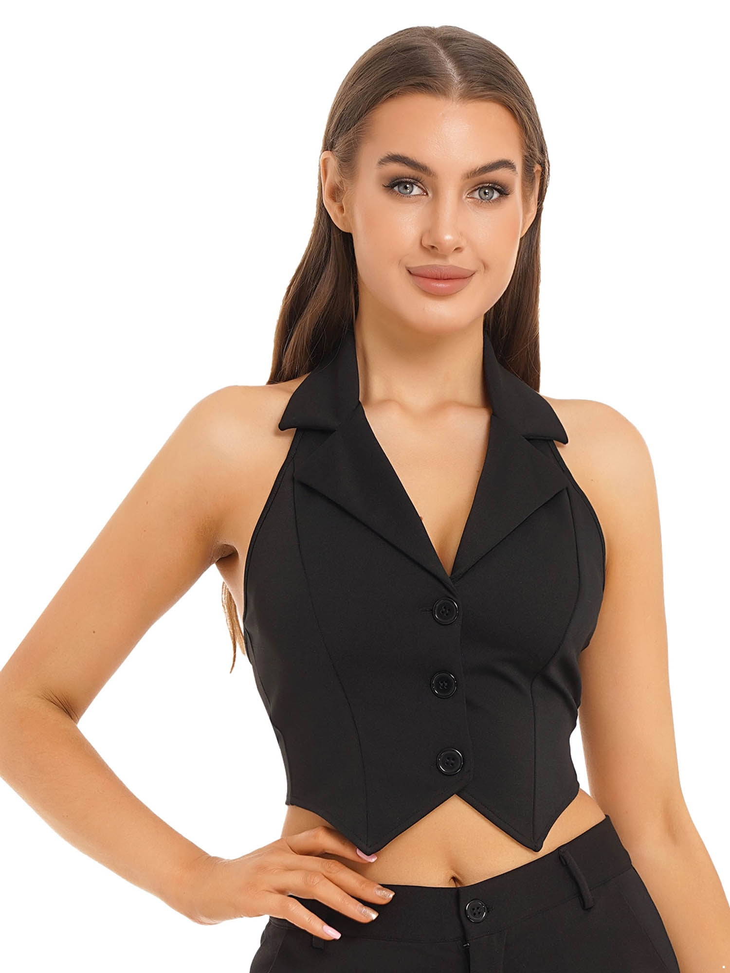 TiaoBug Womens Halter V-Neck Formal Suit Vest Button Down Waistcoat ...